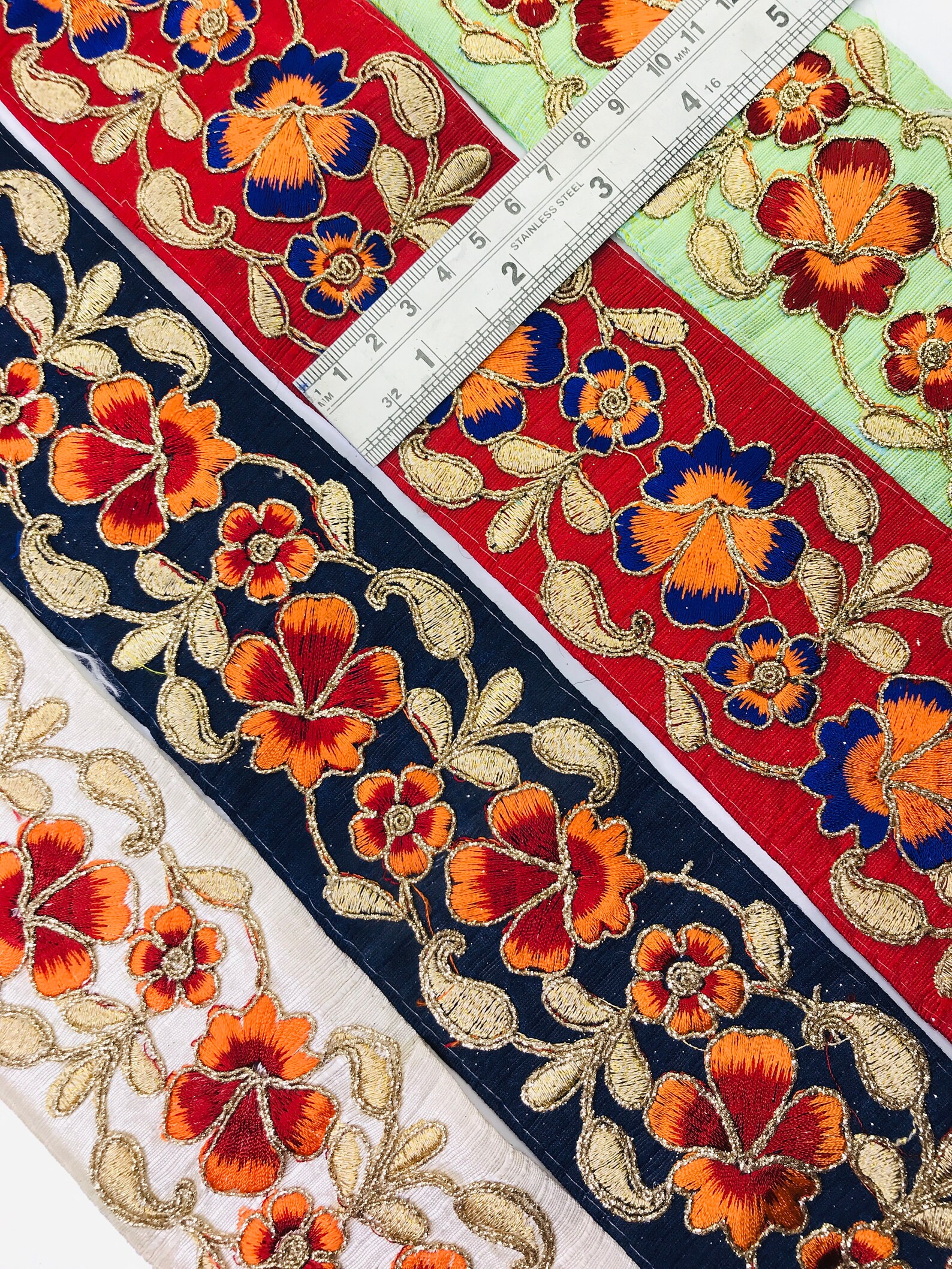 Beautiful Floral Embroidered Sari Fabric Trim-silk Ribbon-saree Border ...