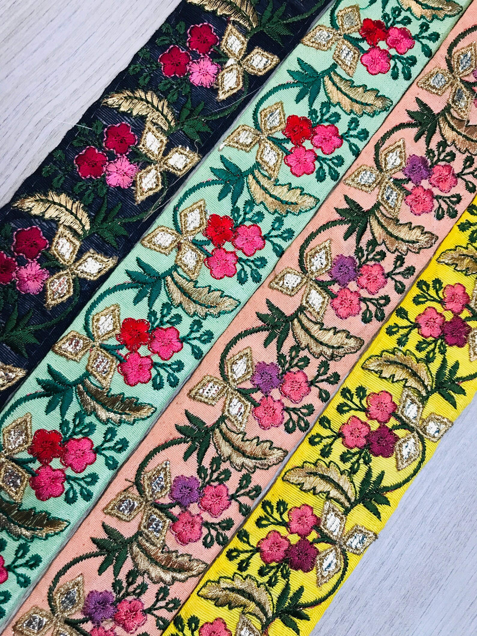 Floral Design Beautiful Trim Embroidered Border Crafting | Etsy