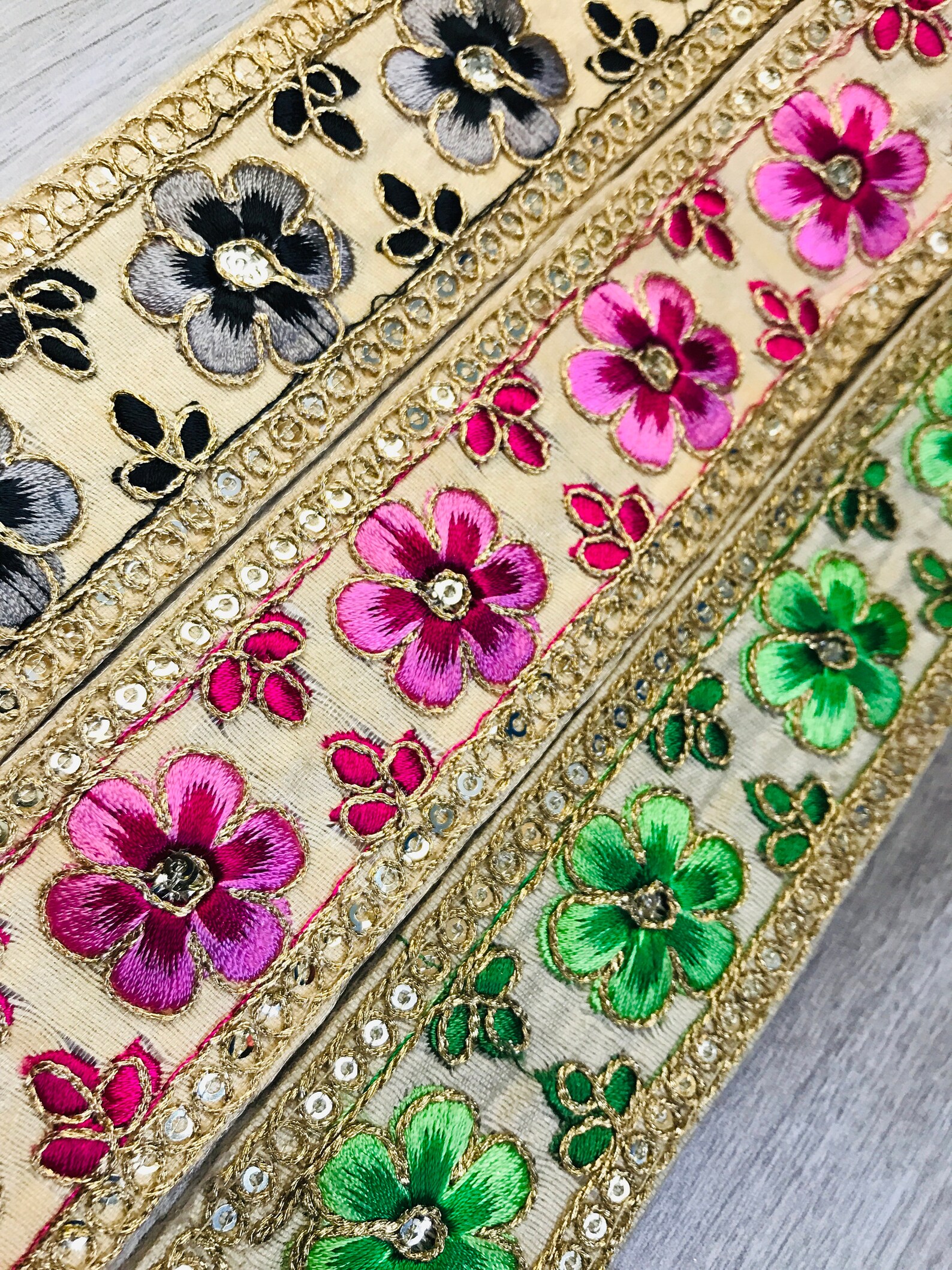 Floral Design Indian Embroidered Border Crafting Sewing | Etsy