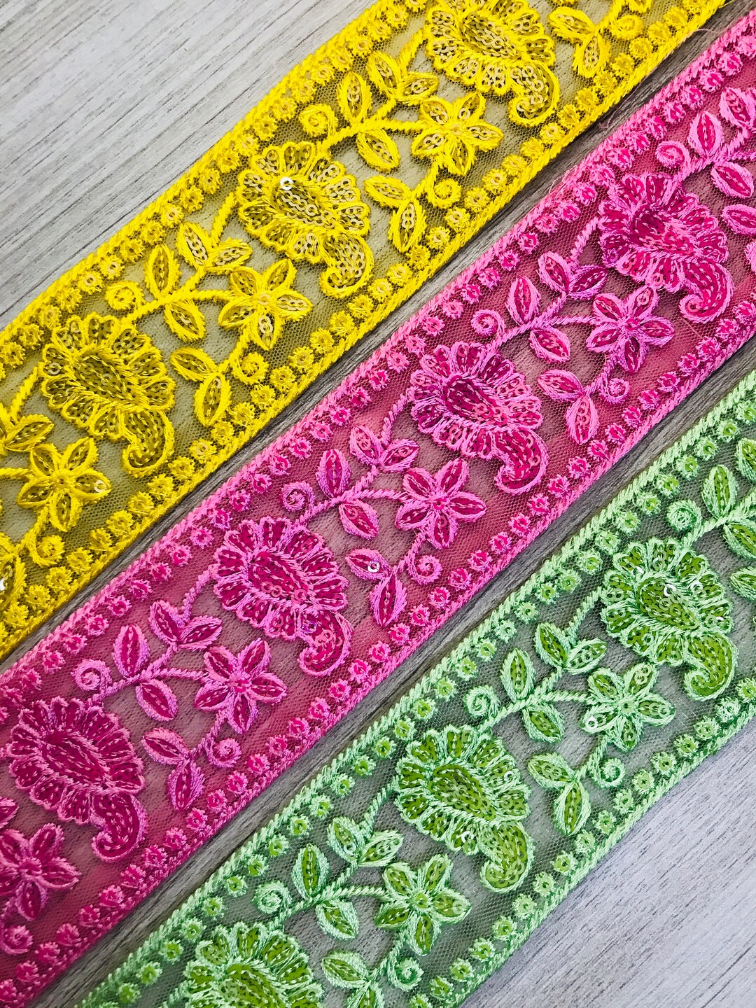 Floral Design Embroidered Multi Color Trims Sewing Crafting Border ...