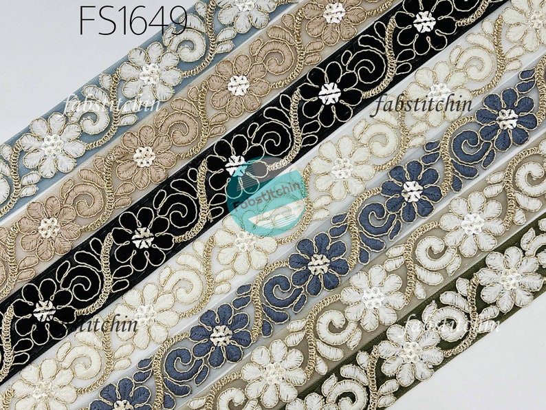 9 Yards White Floral Embroidery Trim Brown Ribbon Tape Beige Trim Lace ...