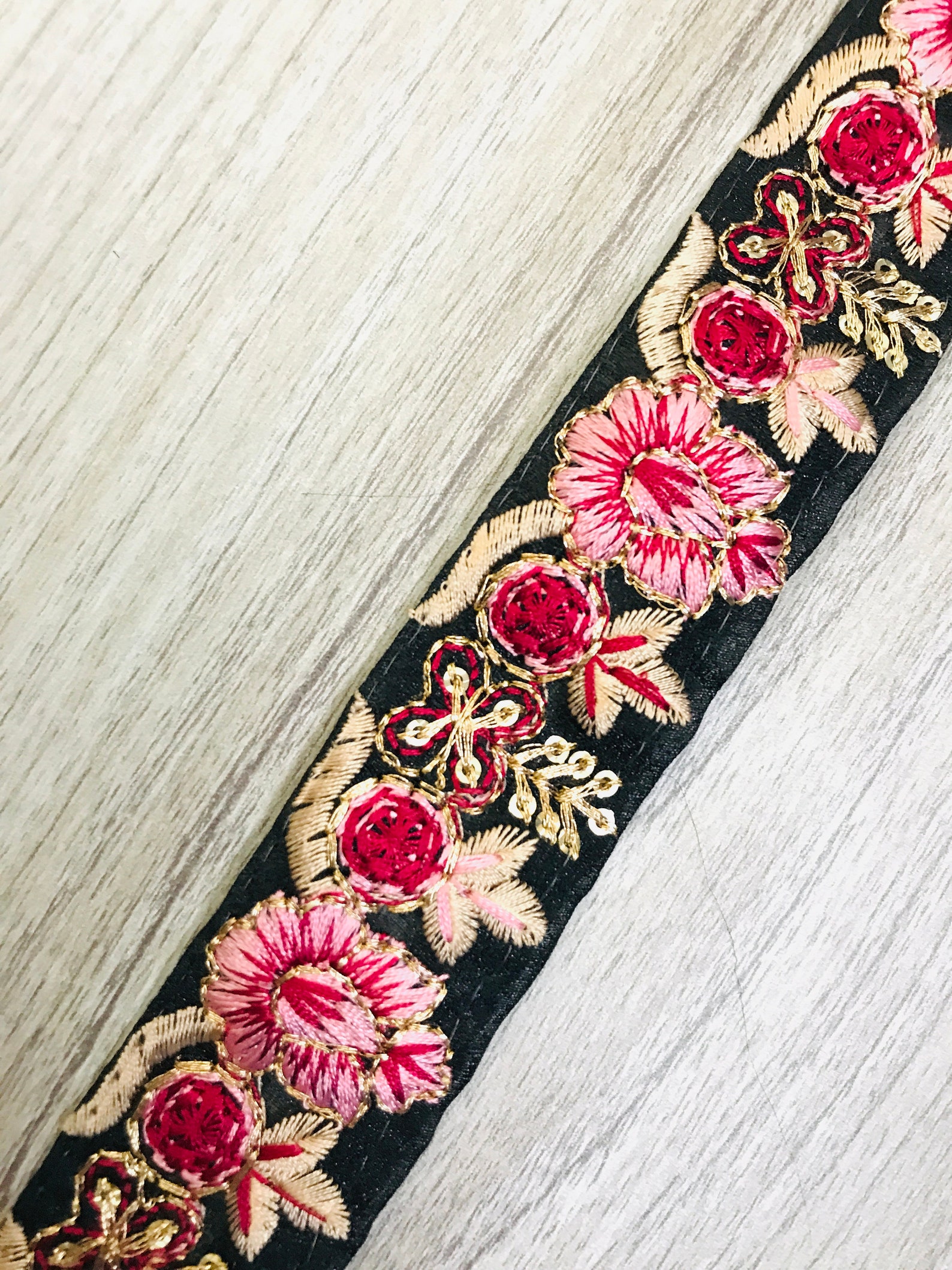 Beautiful Floral Design Trims Embroidered Saree Ribbon | Etsy