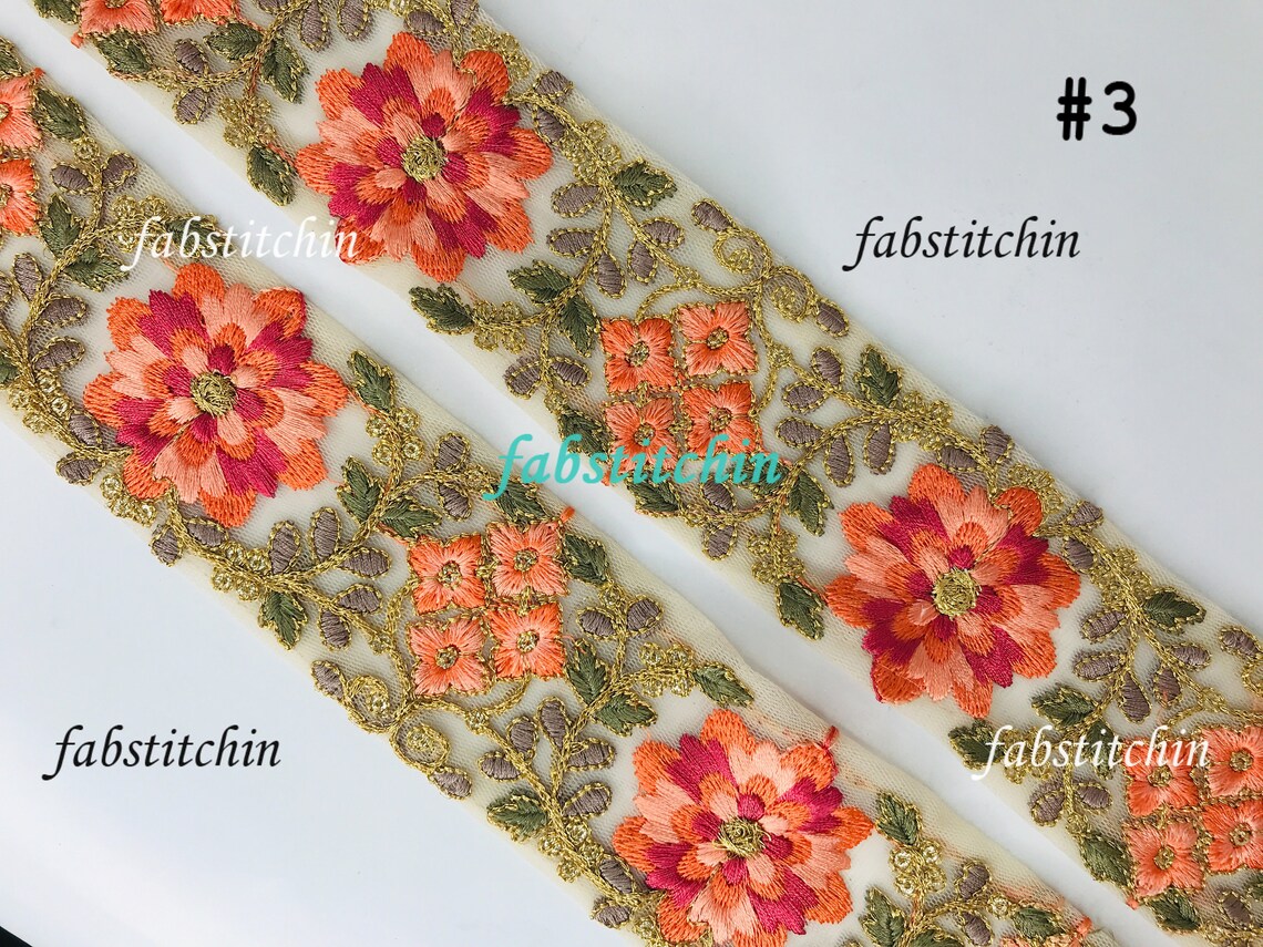 Floral Net Fabric Trim-Multi Colour Embroidered Sari | Etsy