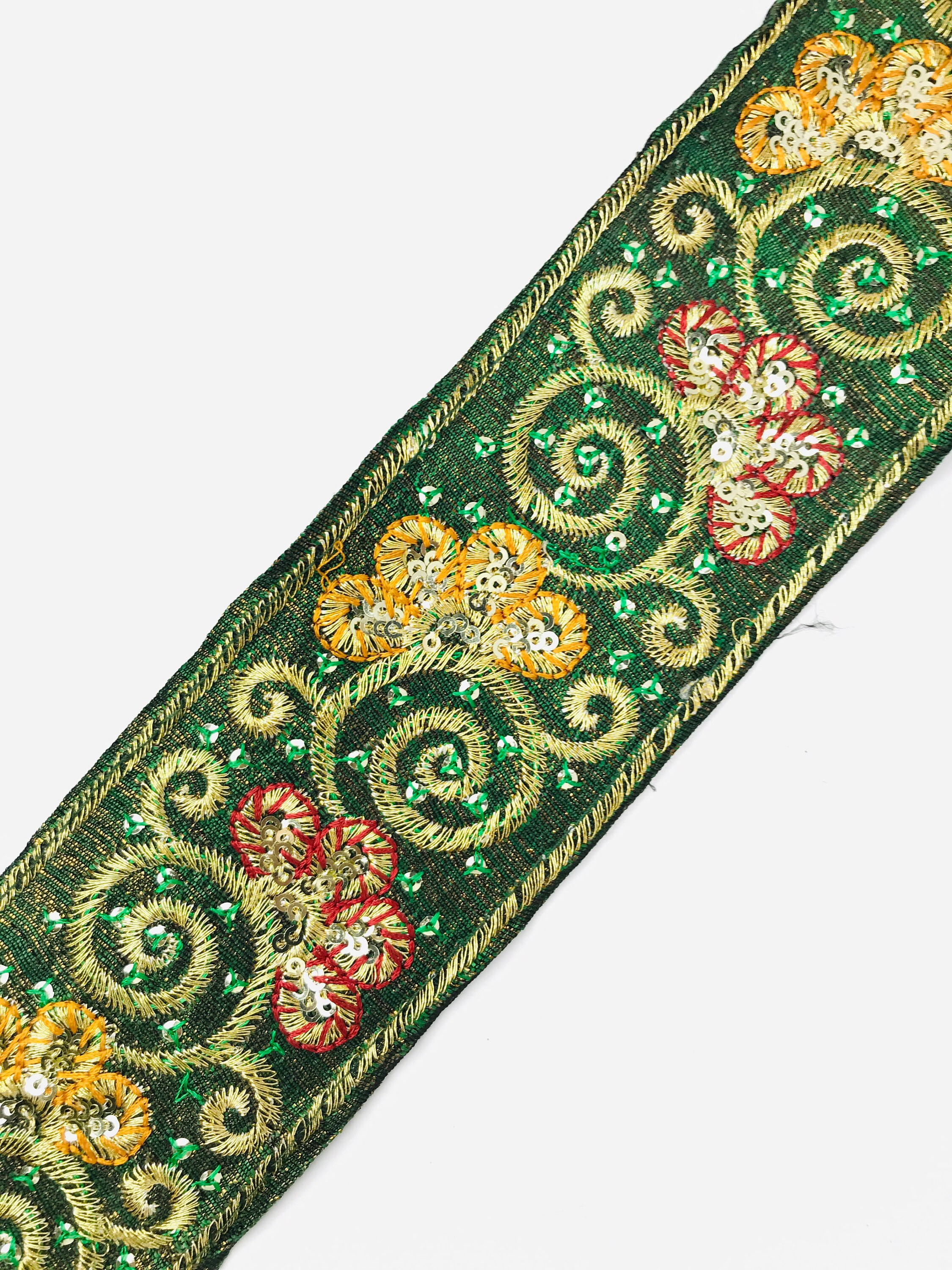 Floral Embroidered Jacquard Silk Fabric Border, Ribbons, Laces, Trims ...