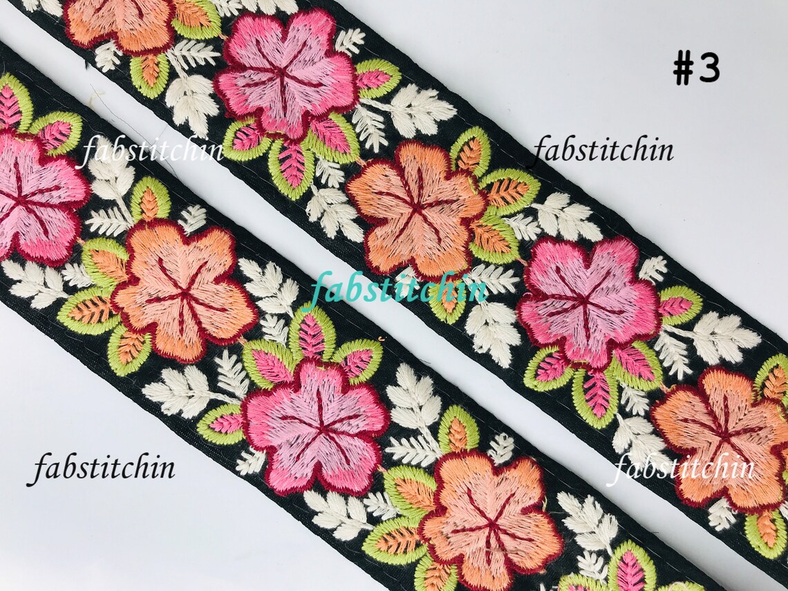 Floral Embroidered Trim by the Yard Sari Embellishment Floral | Etsy