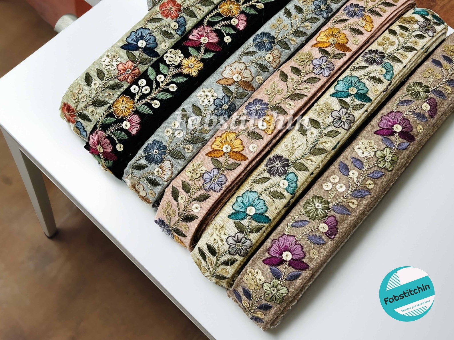 9 Yards Multi Colour Indian Floral Embroidered Trim Saree Border ...