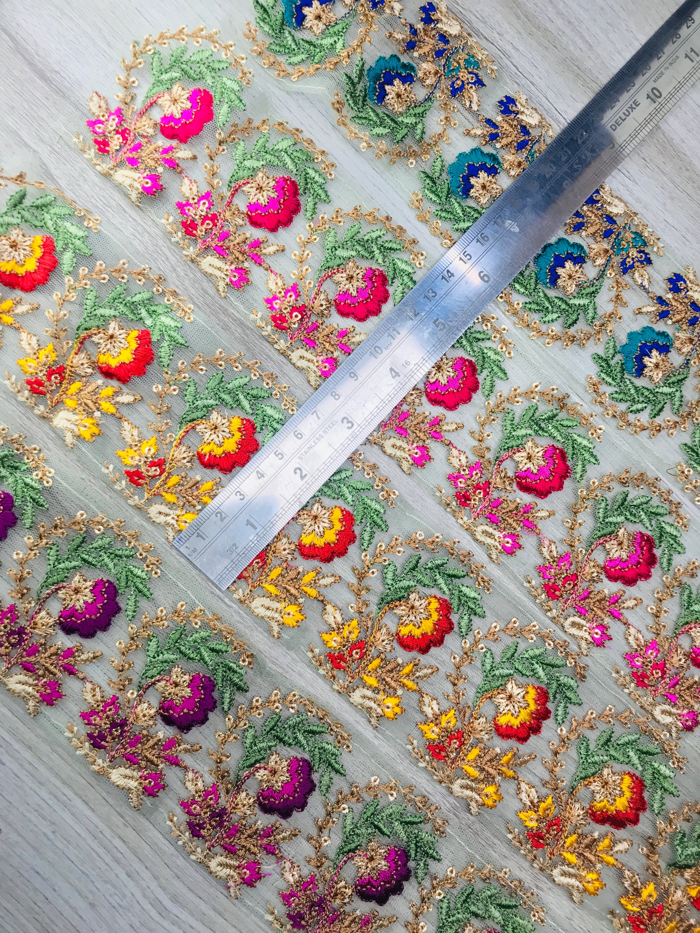 Net Fabric Trim-Multi Colour Embroidered Sari Border-Silk Sari | Etsy