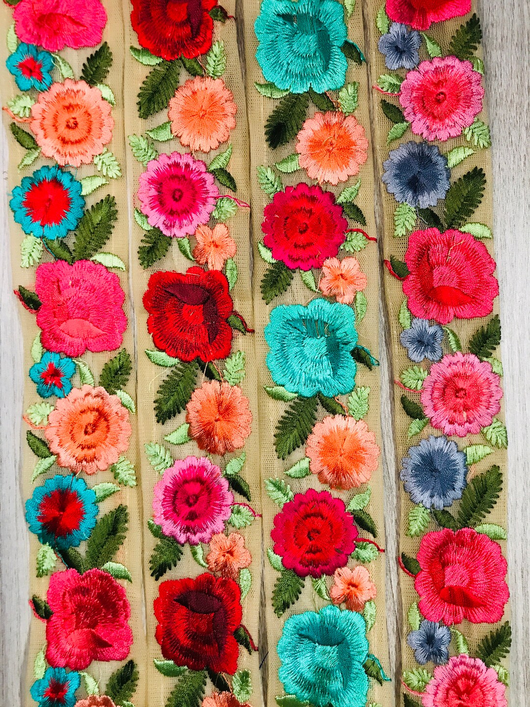 Multi Colour Net Fabric Trim-embroidered Sari Border-silk Sari Fabric ...