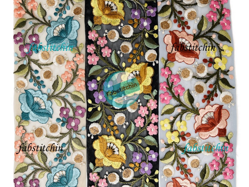 Indian Embroidered Fabric Lace Trim,floral Embellishment, Embroidery ...