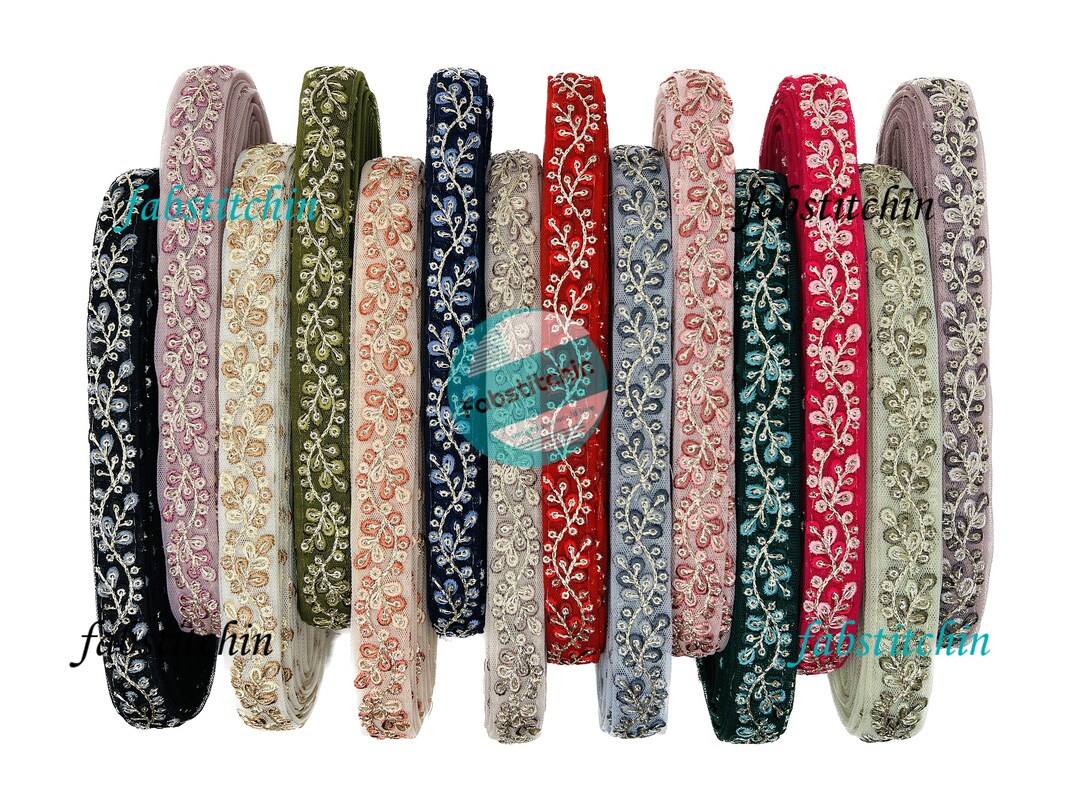 9 Yards Floral Multi-color Embroidered Netting Ribbon, Boho Bag-strap ...