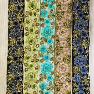 Embroidered Sari Fabric Trim-silk Ribbon-saree Border Indian Lace Trim ...