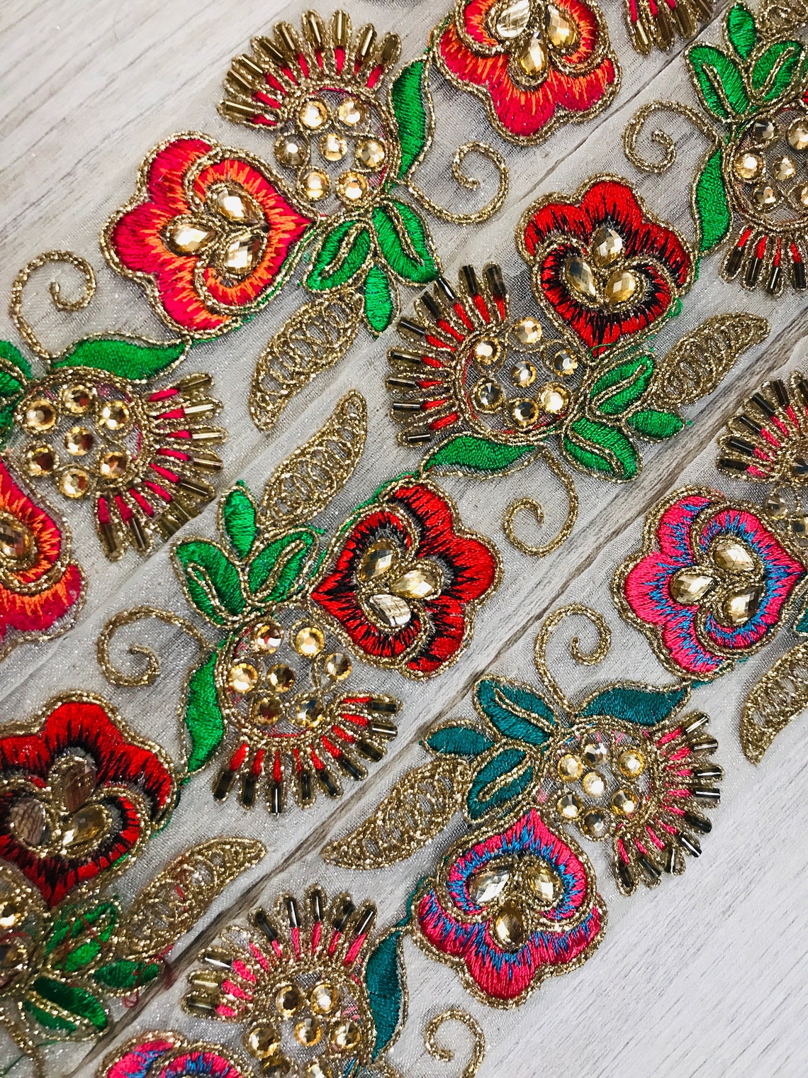 Floral Design Embroidered Net Fabric Lace Floral Fabric Trim | Etsy