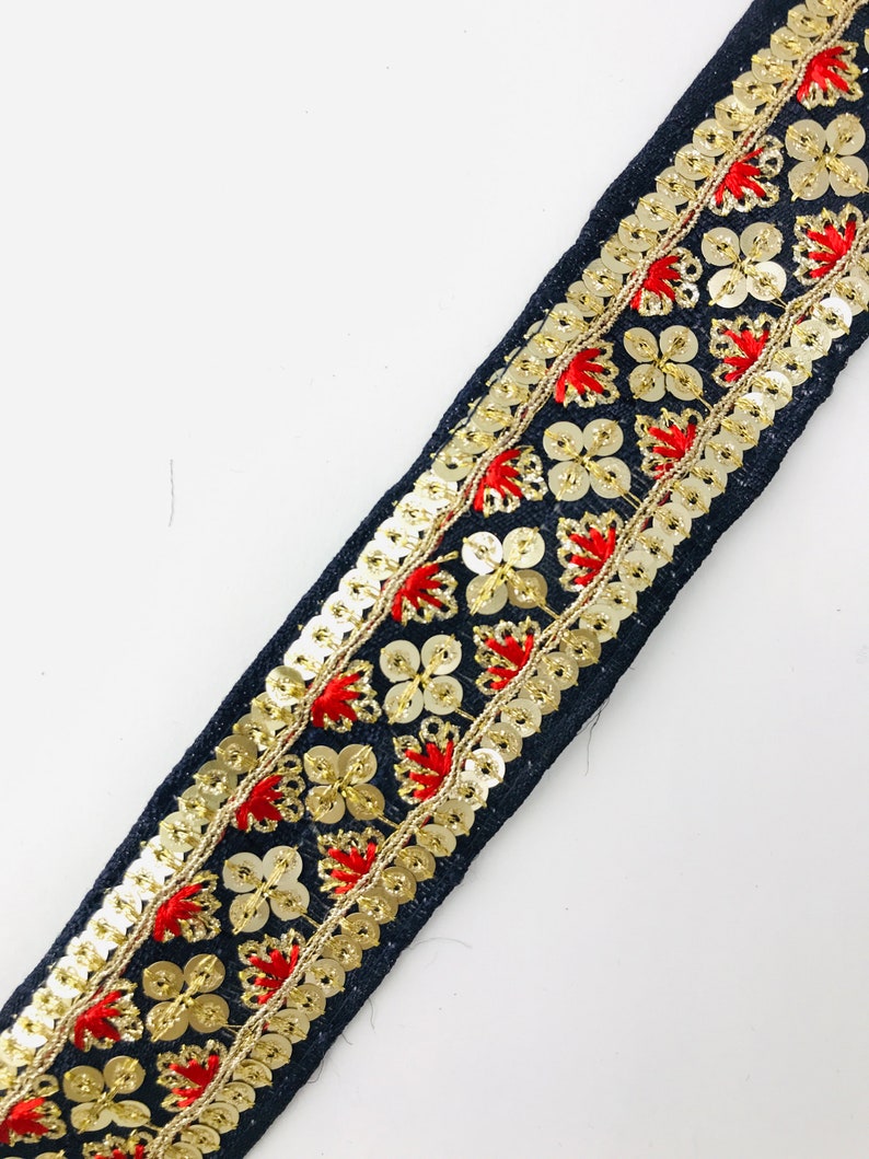Golden Floral Indian Embroidered Border Crafting Sewing Decorative ...