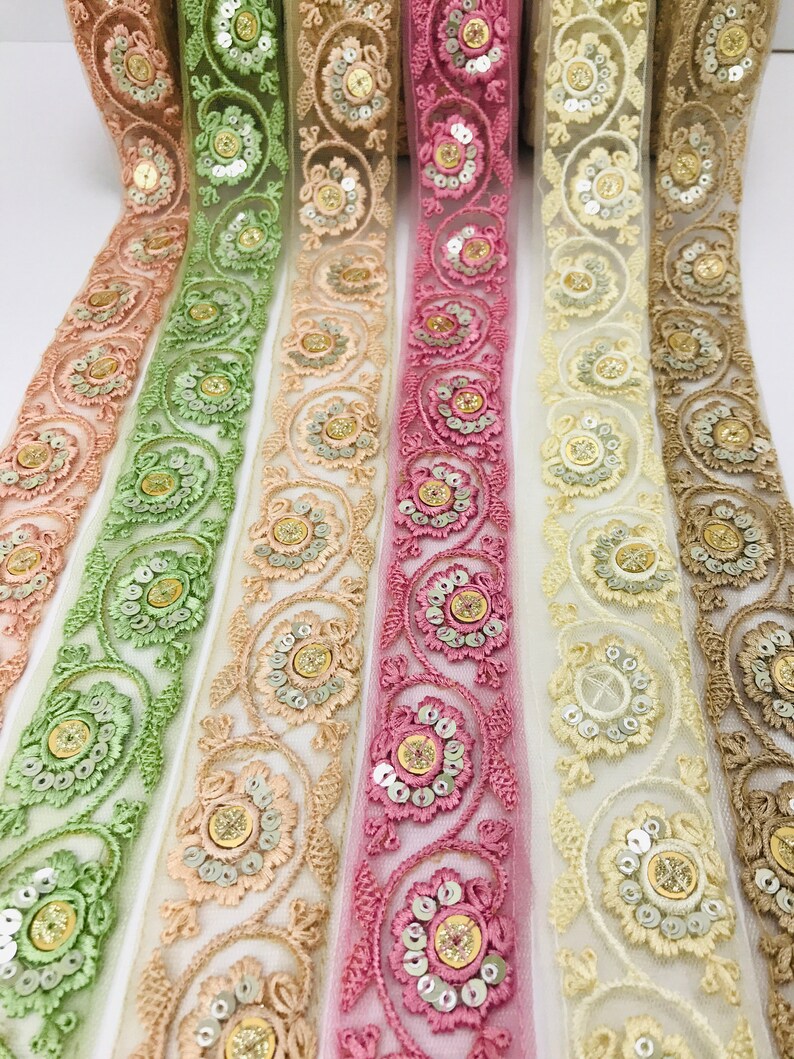 Floral Design Embroidered Trims Boho Clothing Border Organza Fabric ...