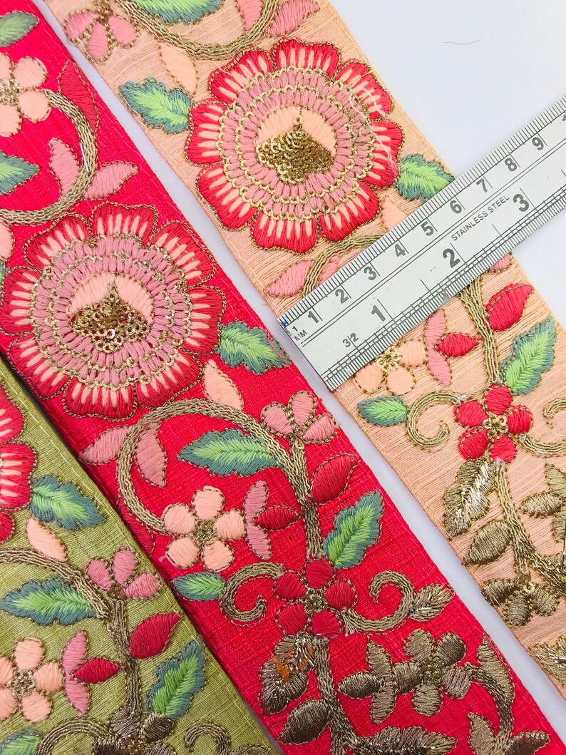 Floral Embroidery, Embroidered Sari Fabric Trim-silk Ribbon-saree ...