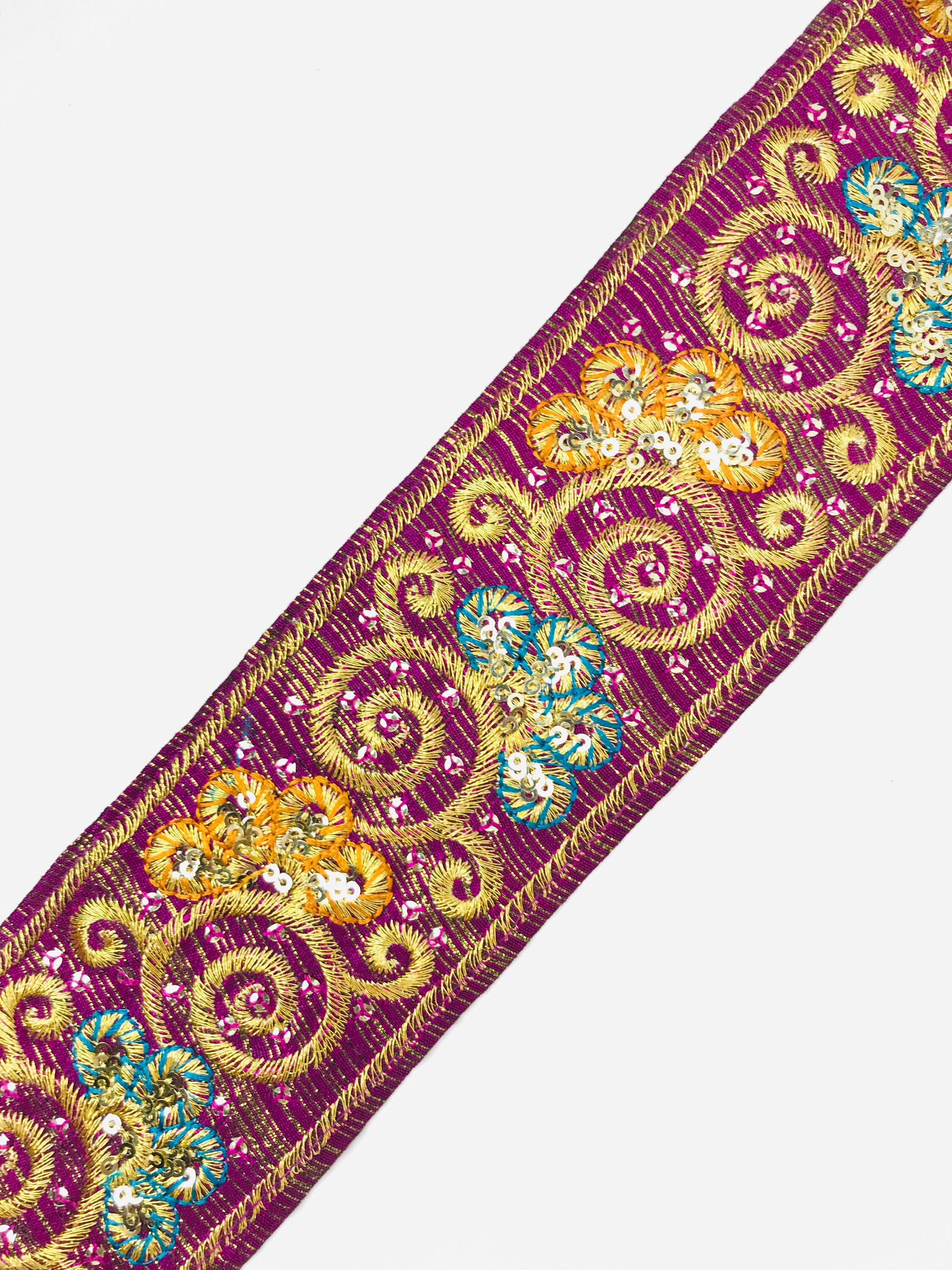 Floral Embroidered Jacquard Silk Fabric Border, Ribbons, Laces, Trims ...