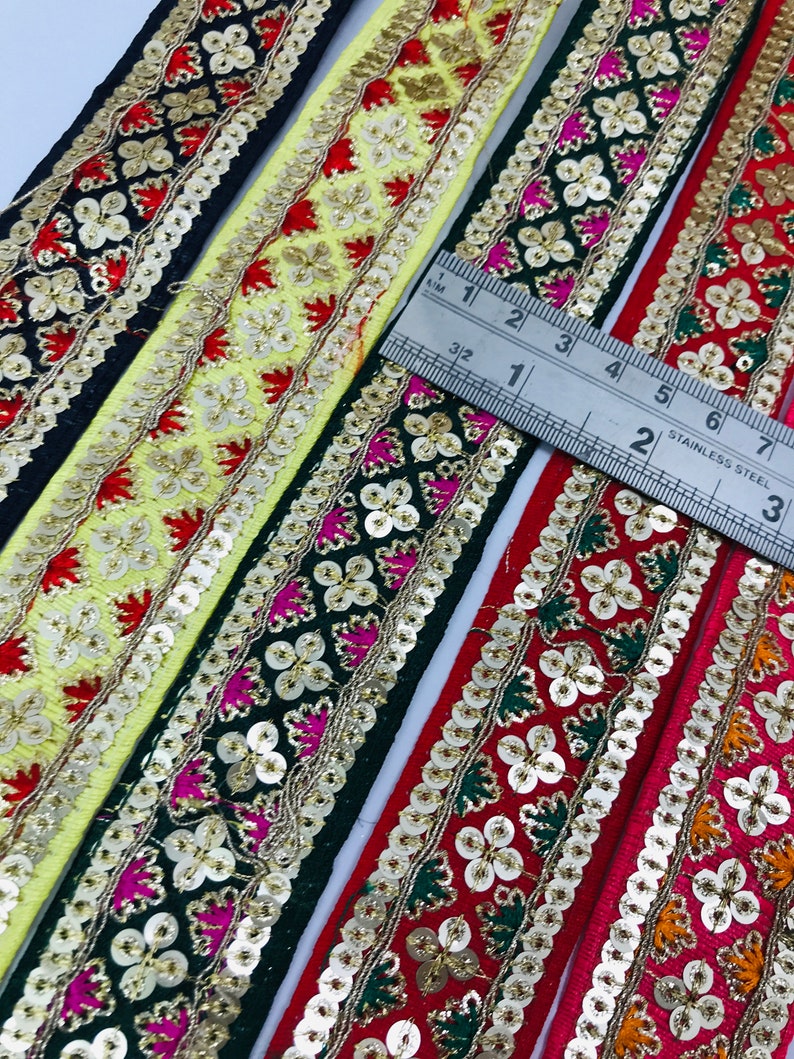 Golden Floral Indian Embroidered Border Crafting Sewing Decorative ...