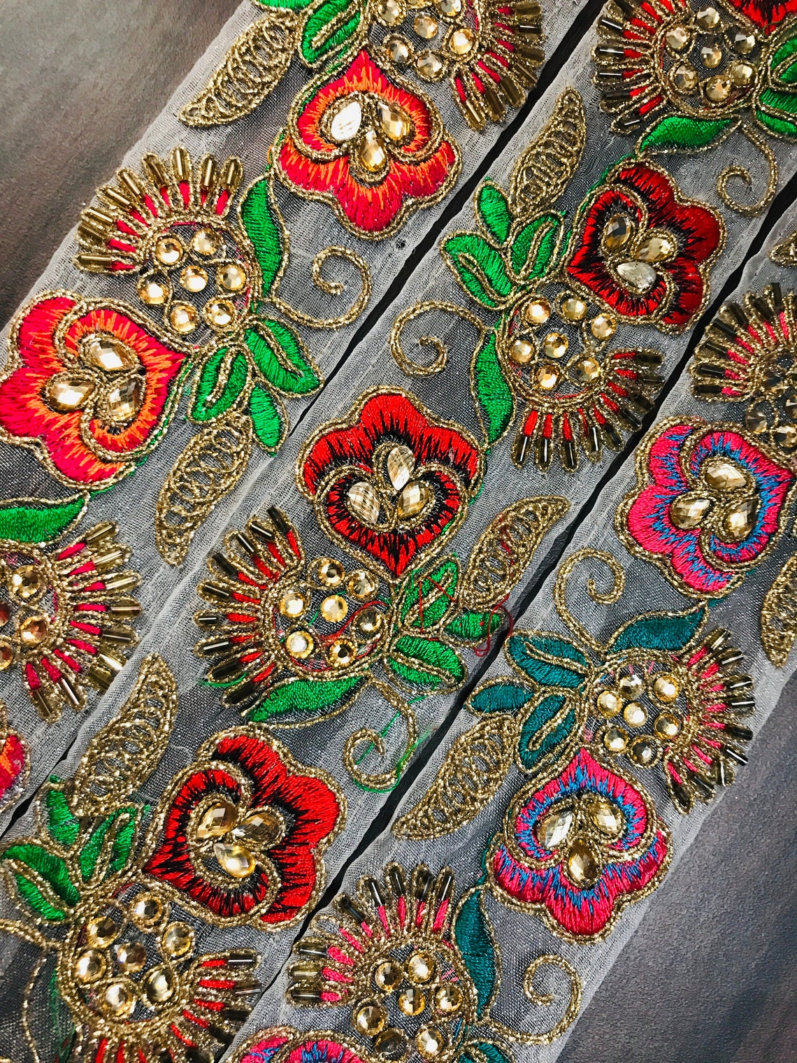 Floral Design Embroidered Net Fabric Lace Floral Fabric Trim | Etsy