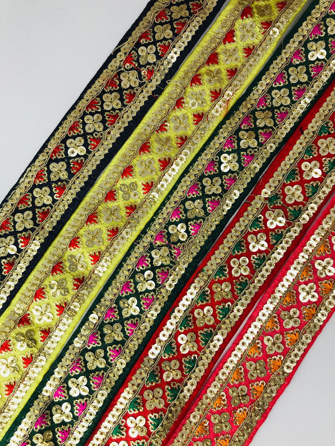 Golden Floral Indian Embroidered Border Crafting Sewing Decorative ...