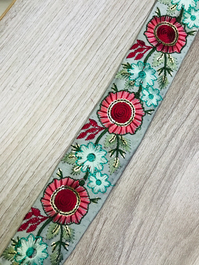 Floral Paisley Indian Embroidered Border Crafting Sewing Decorative ...