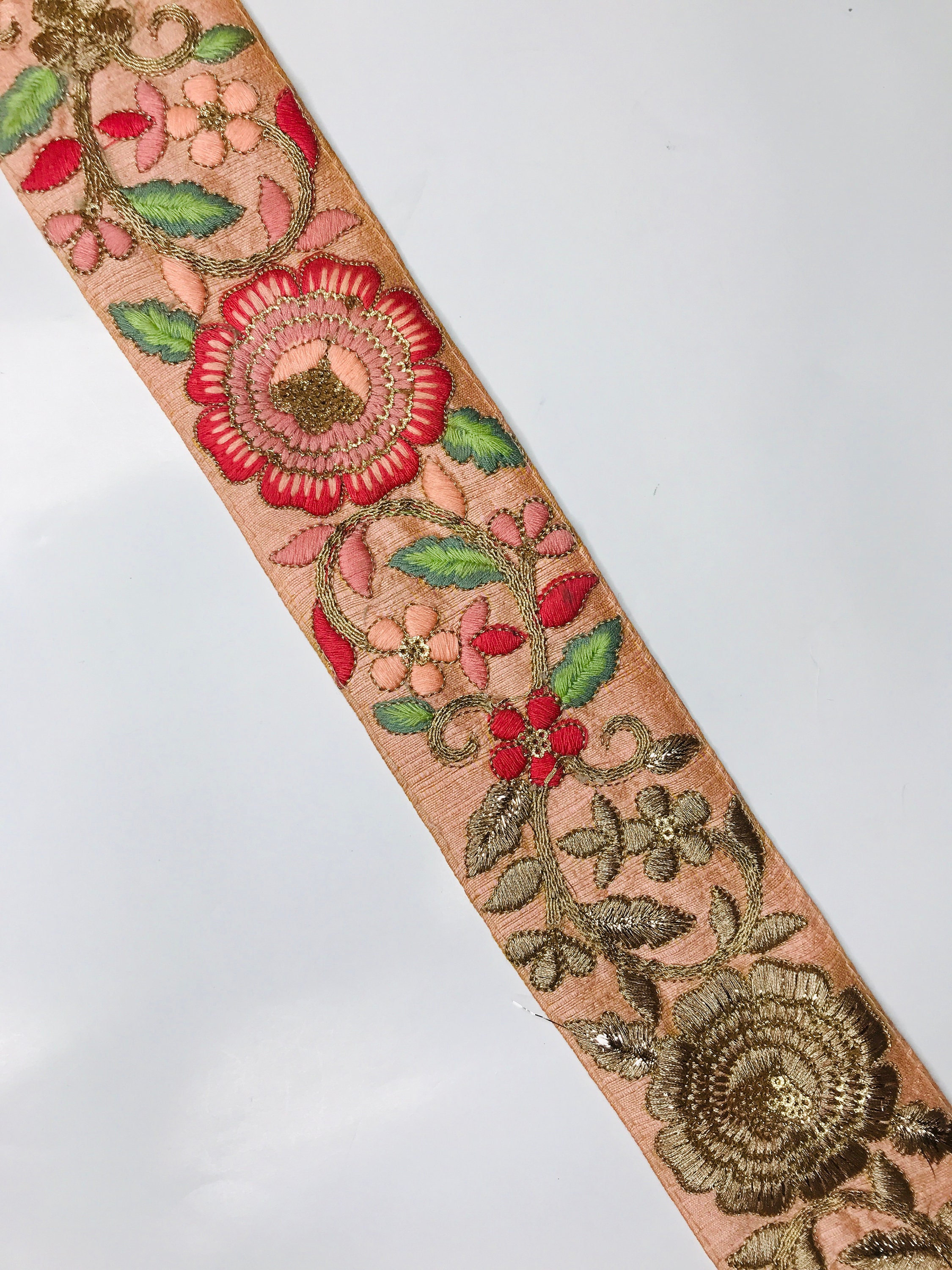 Floral Embroidery, Embroidered Sari Fabric Trim-silk Ribbon-saree ...