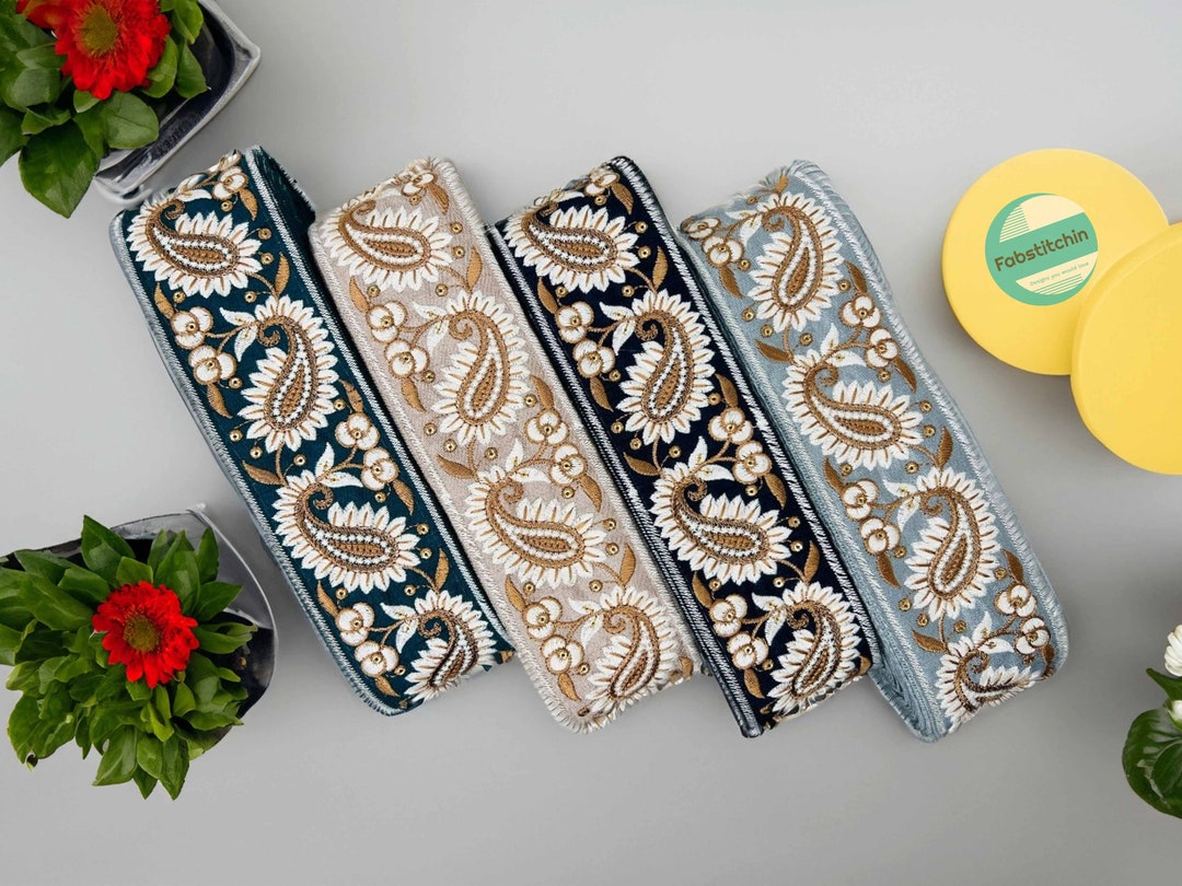 9 Yards Saree Border Indian Lace Trim, Embroidered Ribbon Sari Fabric ...
