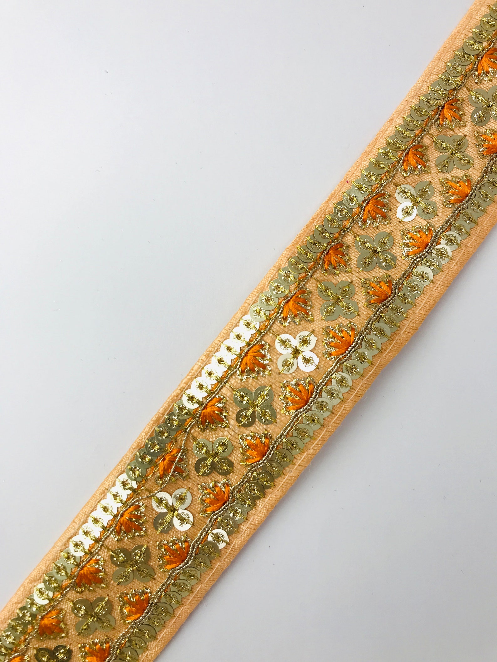 Golden Floral Indian Embroidered Border Crafting Sewing Decorative ...