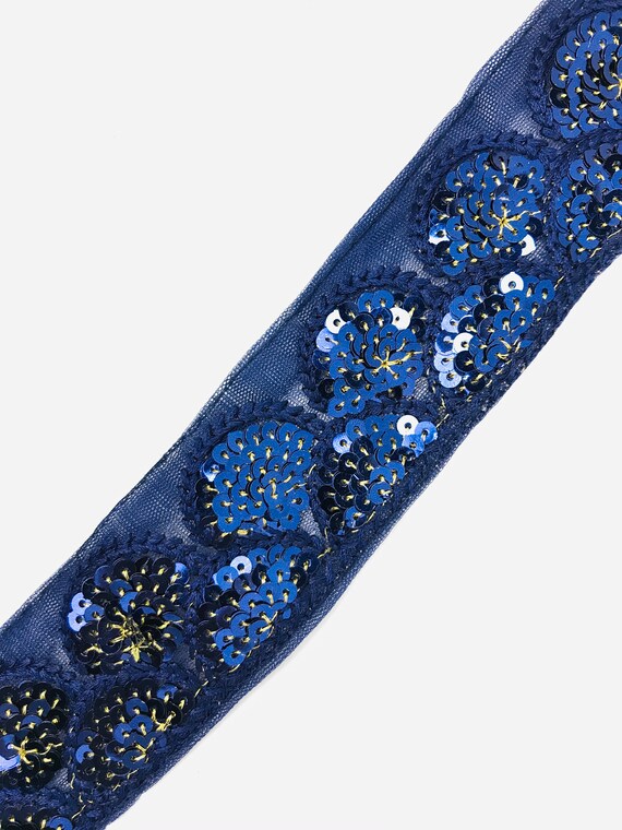 Blue Floral Embroidered Net Fabric Border Ribbons Laces | Etsy