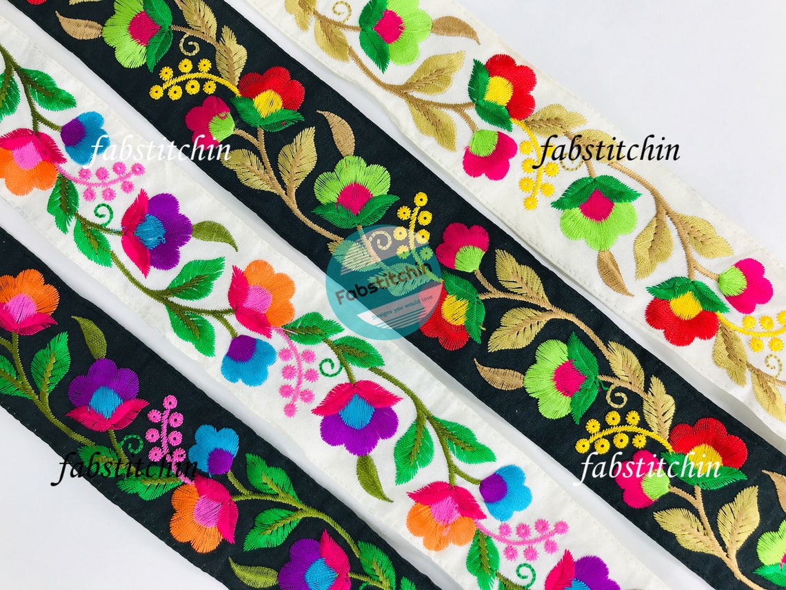 Floral Sari Fabric Trim-multi Colour Embroidered Sari - Etsy