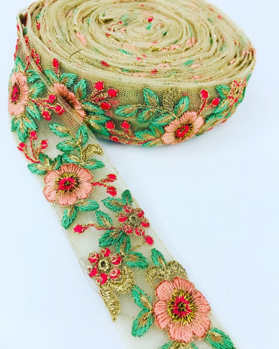 Floral Embroidered Net Fabric Border Ribbons Laces Trims | Etsy