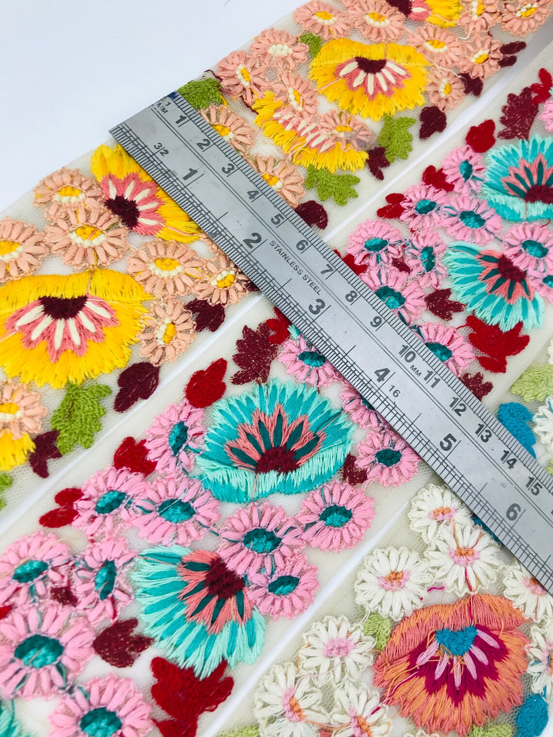 Floral Embroidered Net Fabric Border Ribbons Laces Trims | Etsy