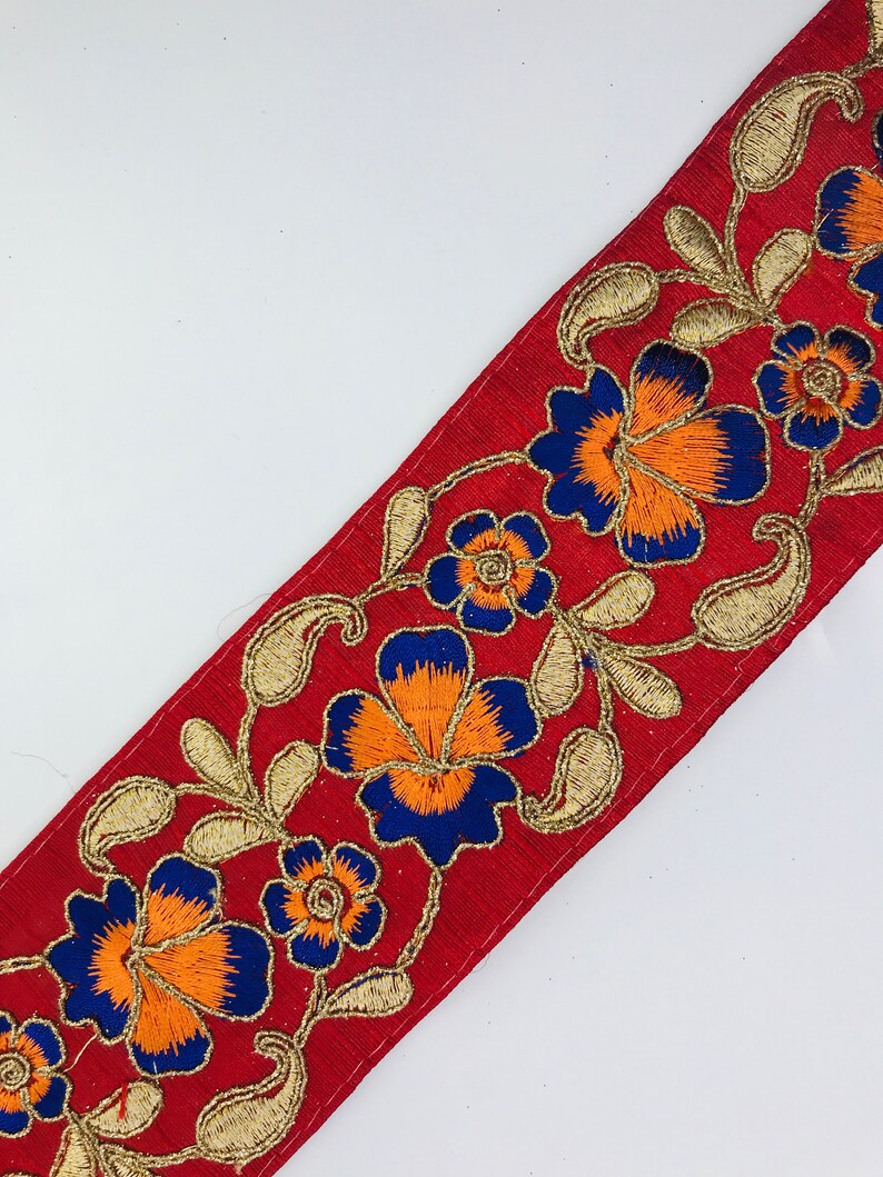 Beautiful Floral Embroidered Sari Fabric Trim-silk Ribbon-saree Border ...