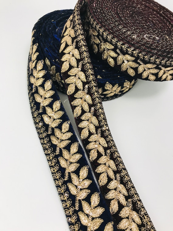 Beautiful Floral Embroidered Velvet Fabric Border Ribbons | Etsy