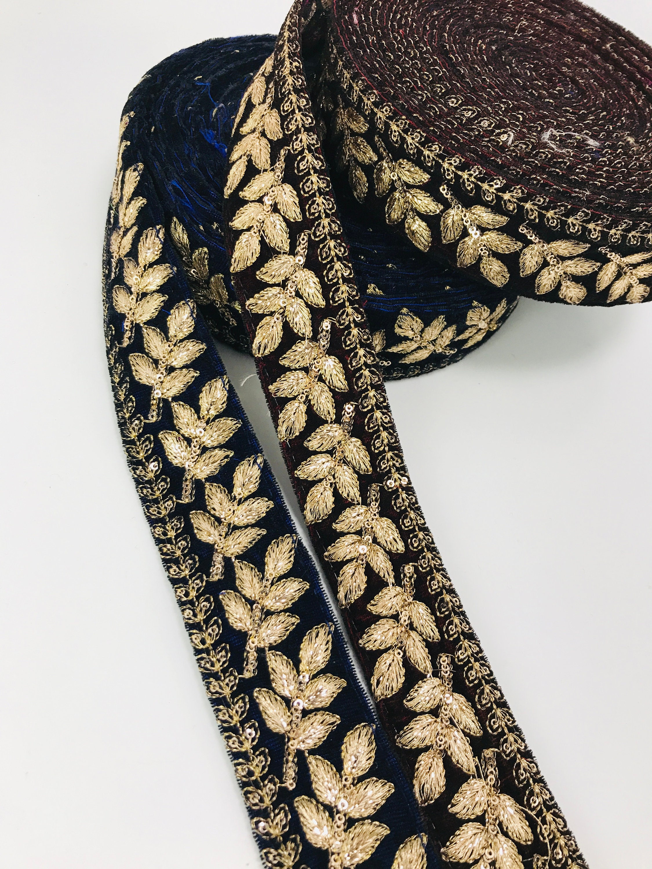 Beautiful Floral Embroidered Velvet Fabric Border Ribbons - Etsy