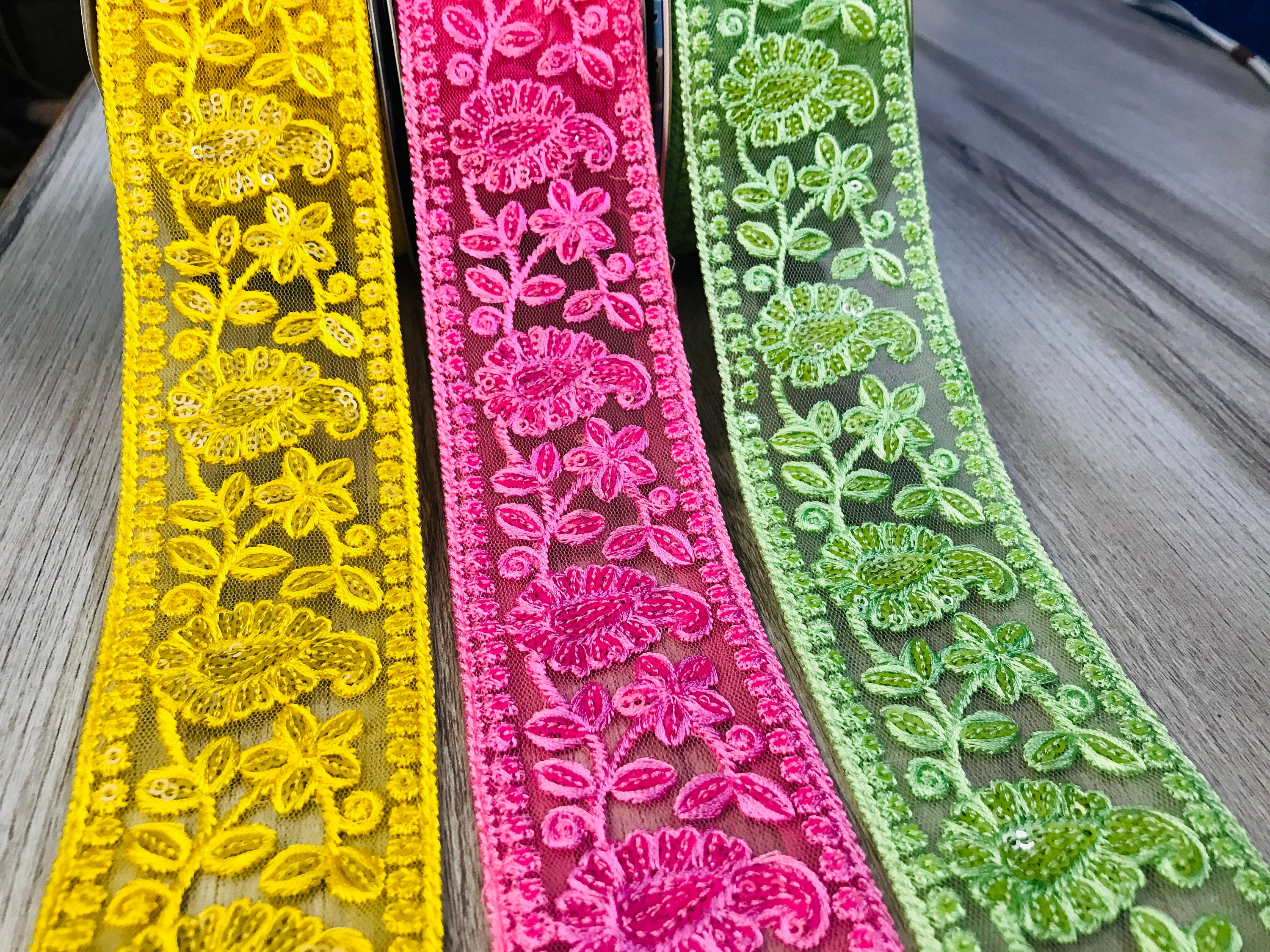 Floral Design Embroidered Multi Color Trims Sewing Crafting Border ...