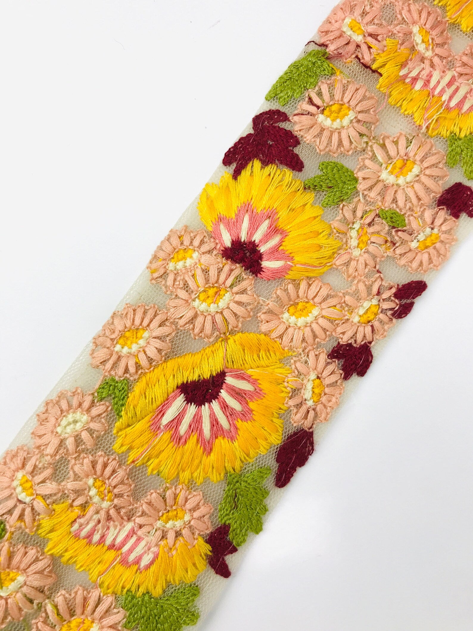 Floral Embroidered Net Fabric Border Ribbons Laces Trims | Etsy