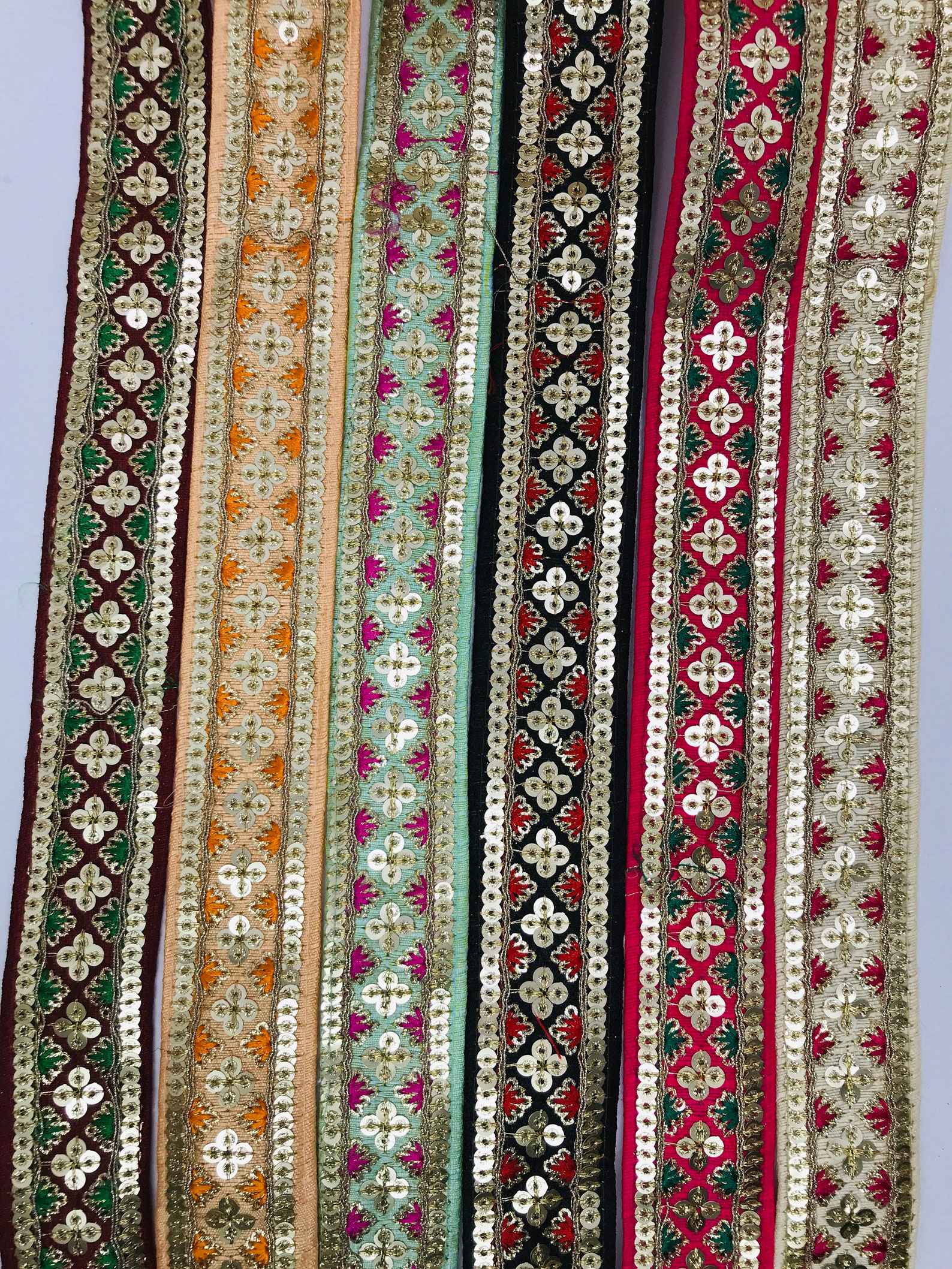 Golden Floral Indian Embroidered Border Crafting Sewing Decorative ...