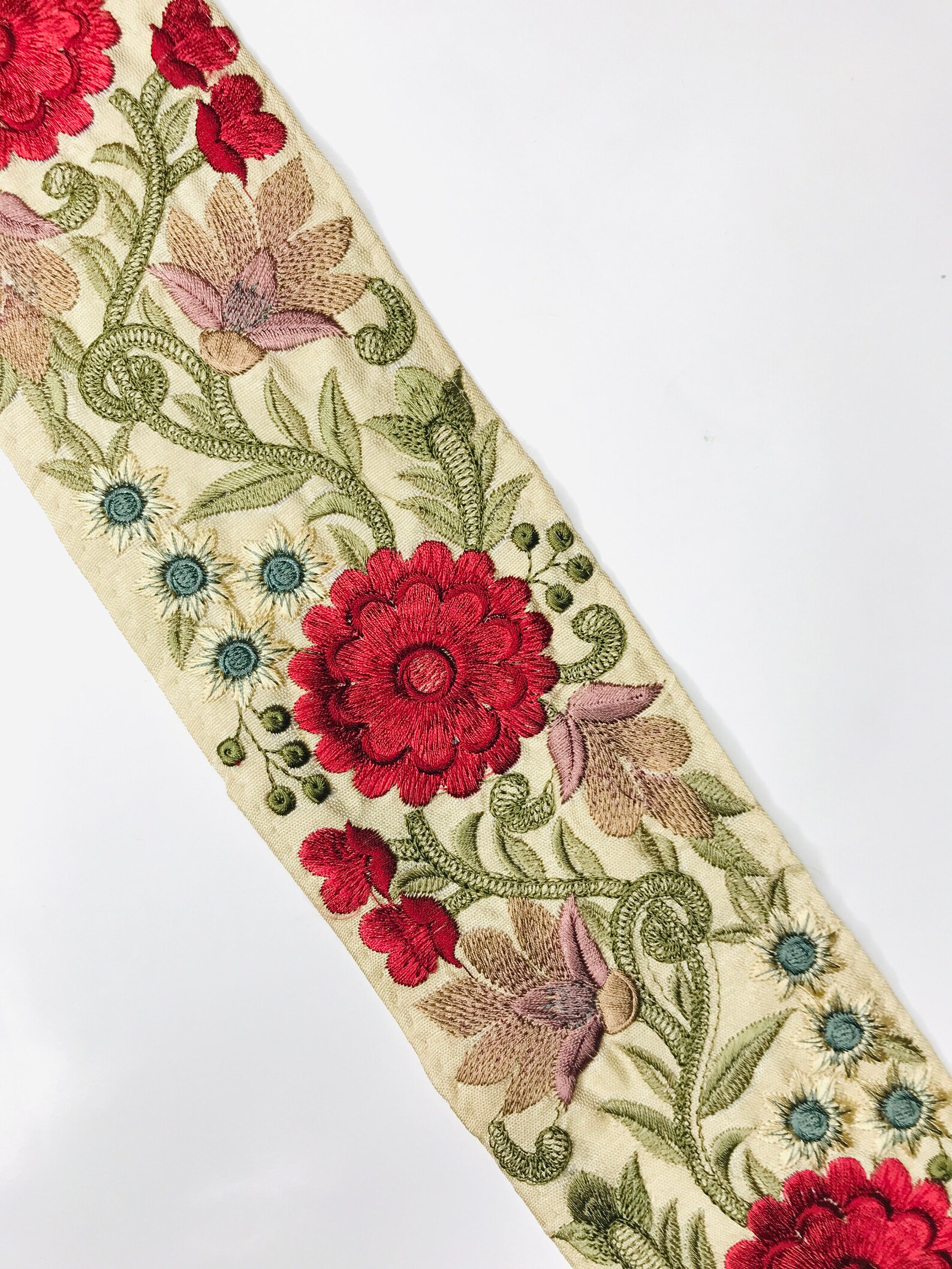 9 Yards Floral Embroidered Silk Fabric Border Ribbons Laces - Etsy