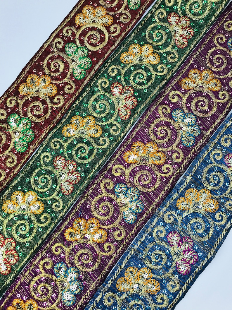 Floral Embroidered Jacquard Silk Fabric Border, Ribbons, Laces, Trims ...