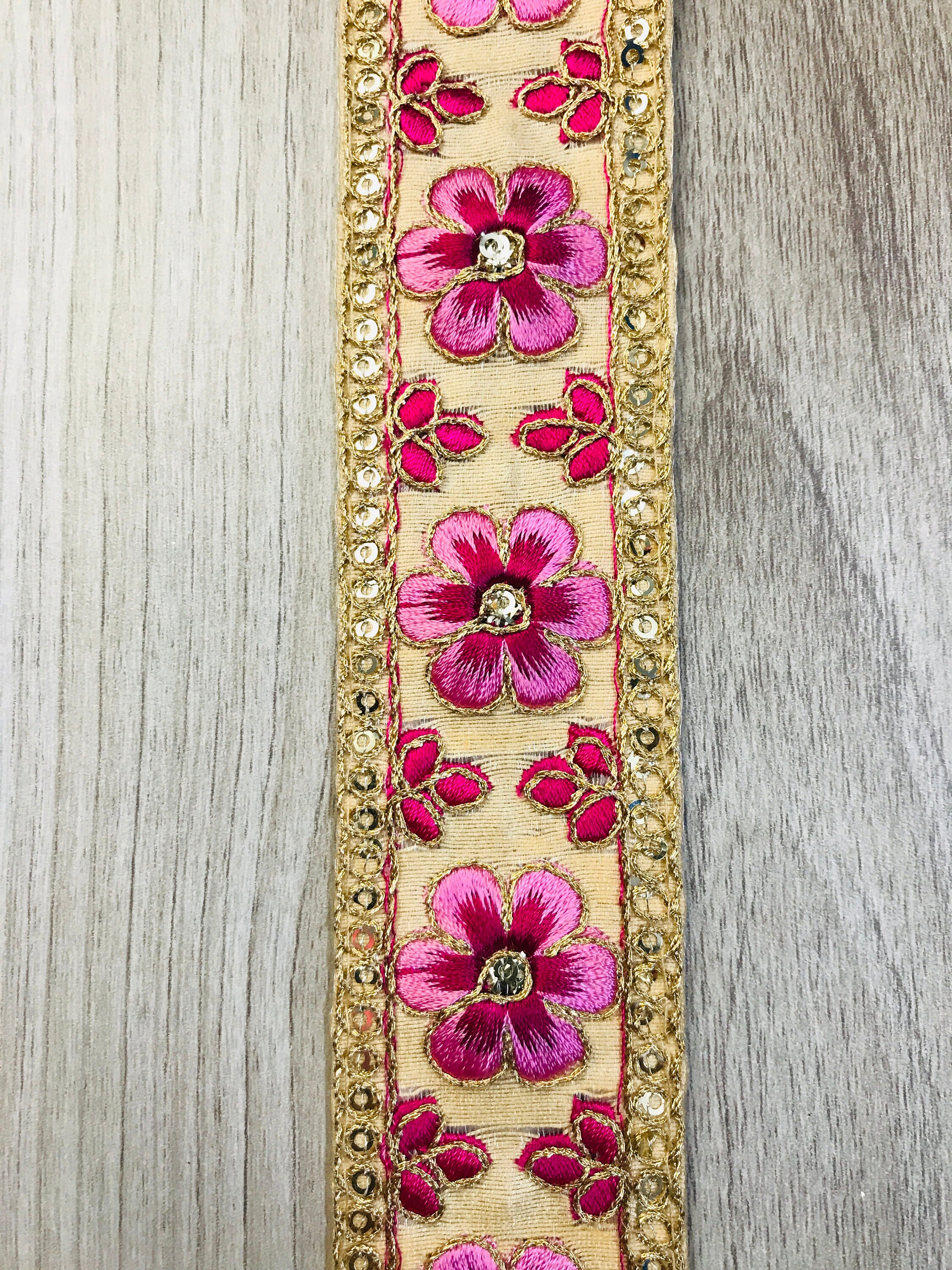 Floral Design Indian Embroidered Border Crafting Sewing Decorative ...