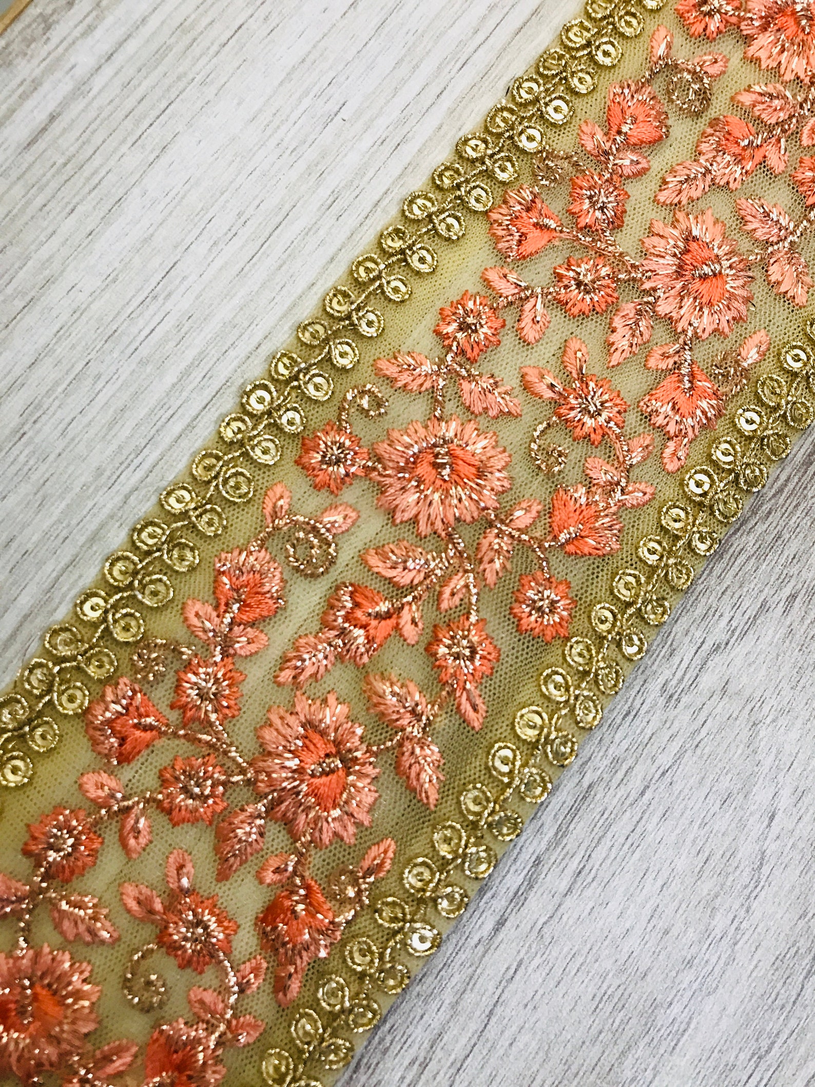 Beautiful Floral Design Golden Trims Sewing Crafting Embroidered Saree ...