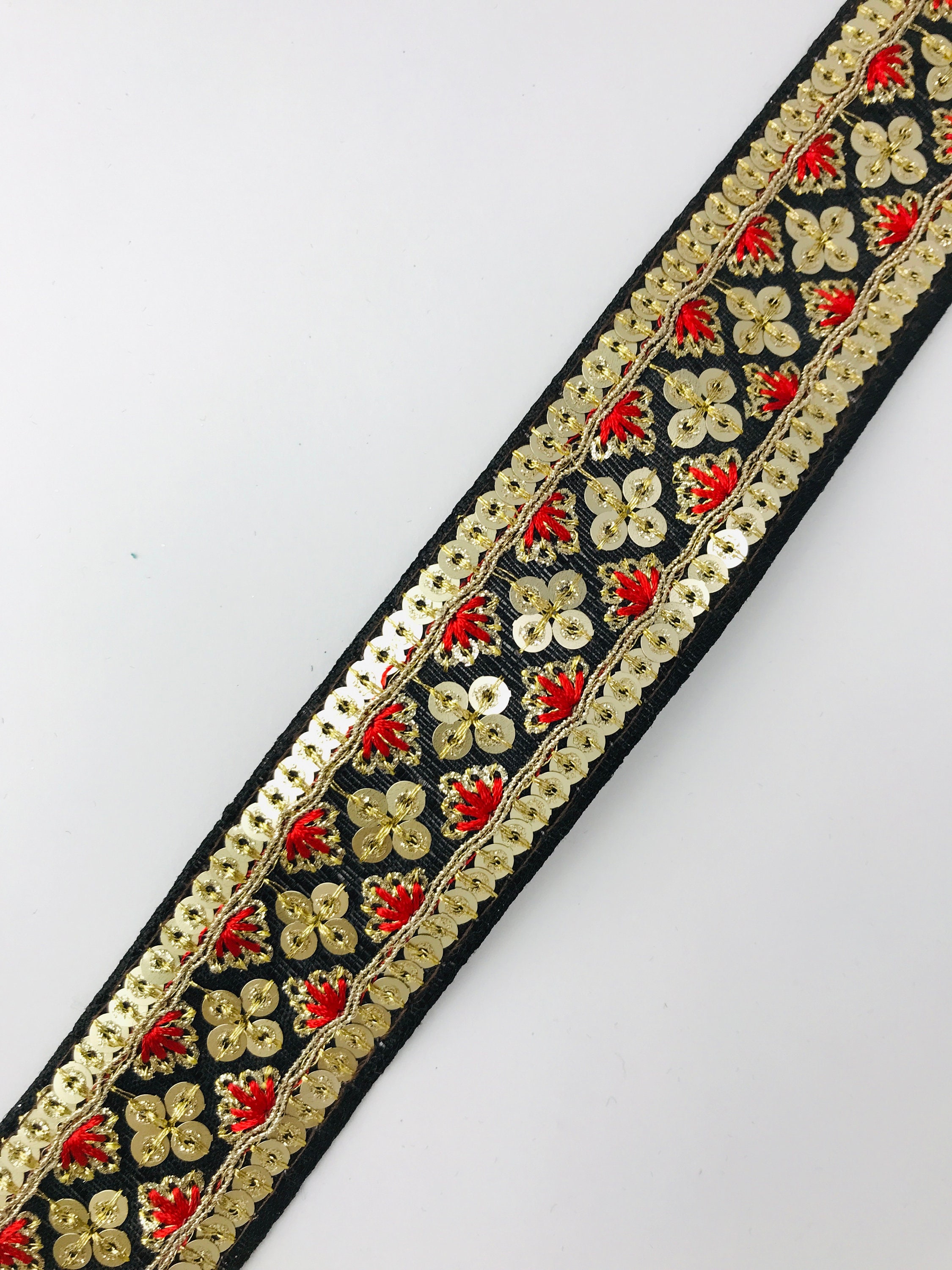 Golden Floral Indian Embroidered Border Crafting Sewing Decorative ...