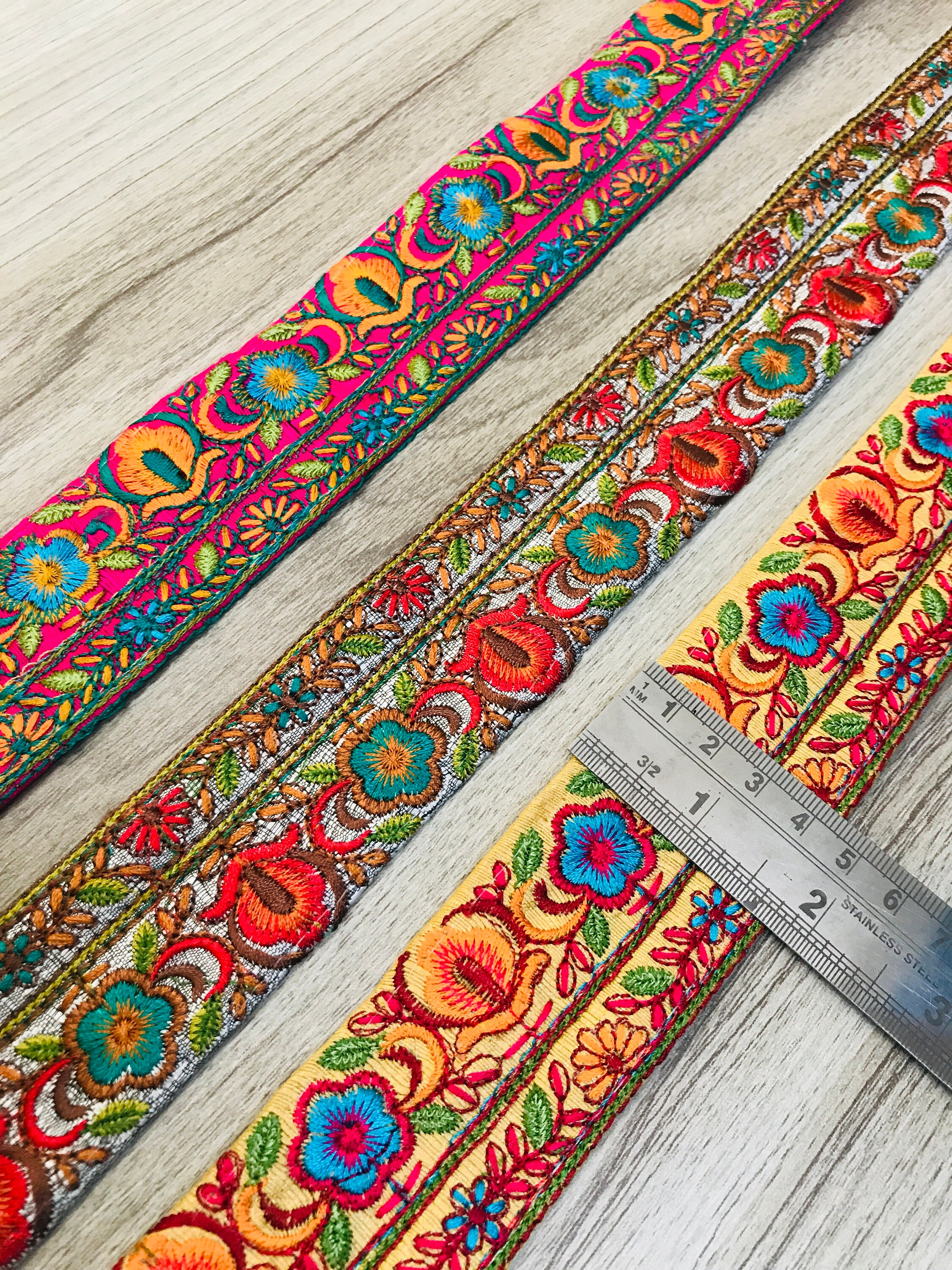 Paisley Indian Embroidered Border Crafting Sewing Decorative Fabric ...
