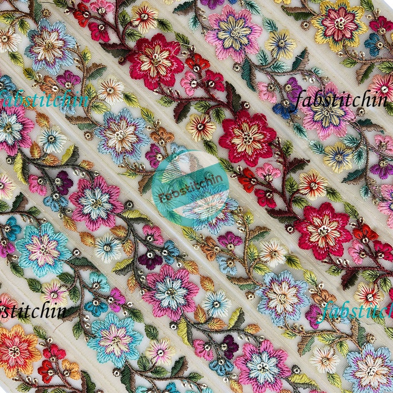 Flower Embroidery Net Saree - Etsy