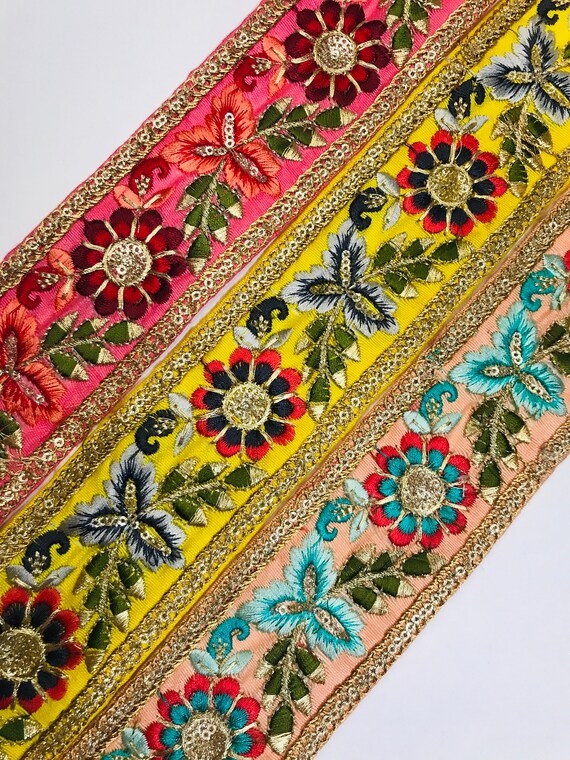 Silk Fabric Trim-multi Colour Embroidered Sari Border-silk | Etsy