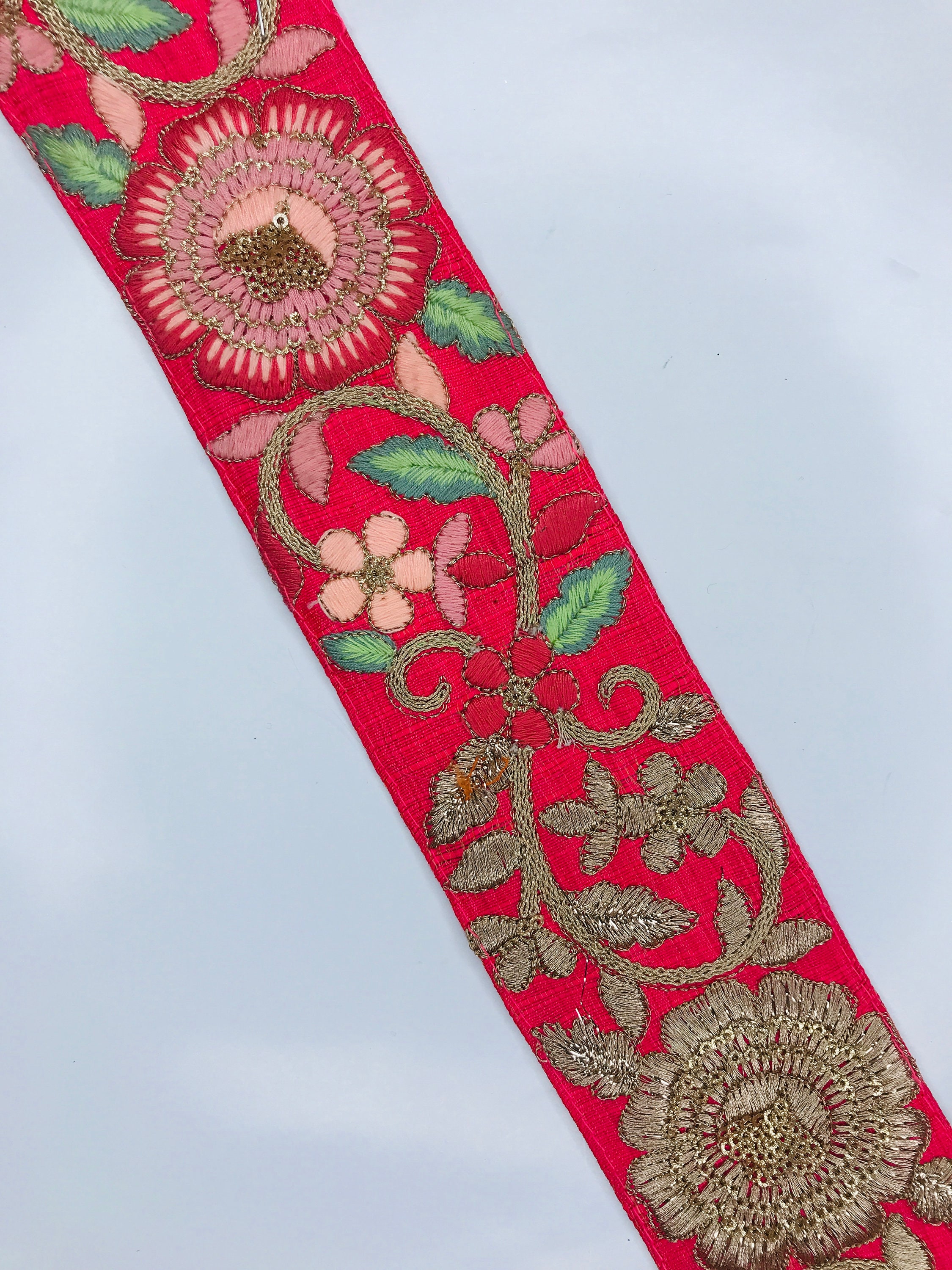 Floral Embroidery, Embroidered Sari Fabric Trim-silk Ribbon-saree ...