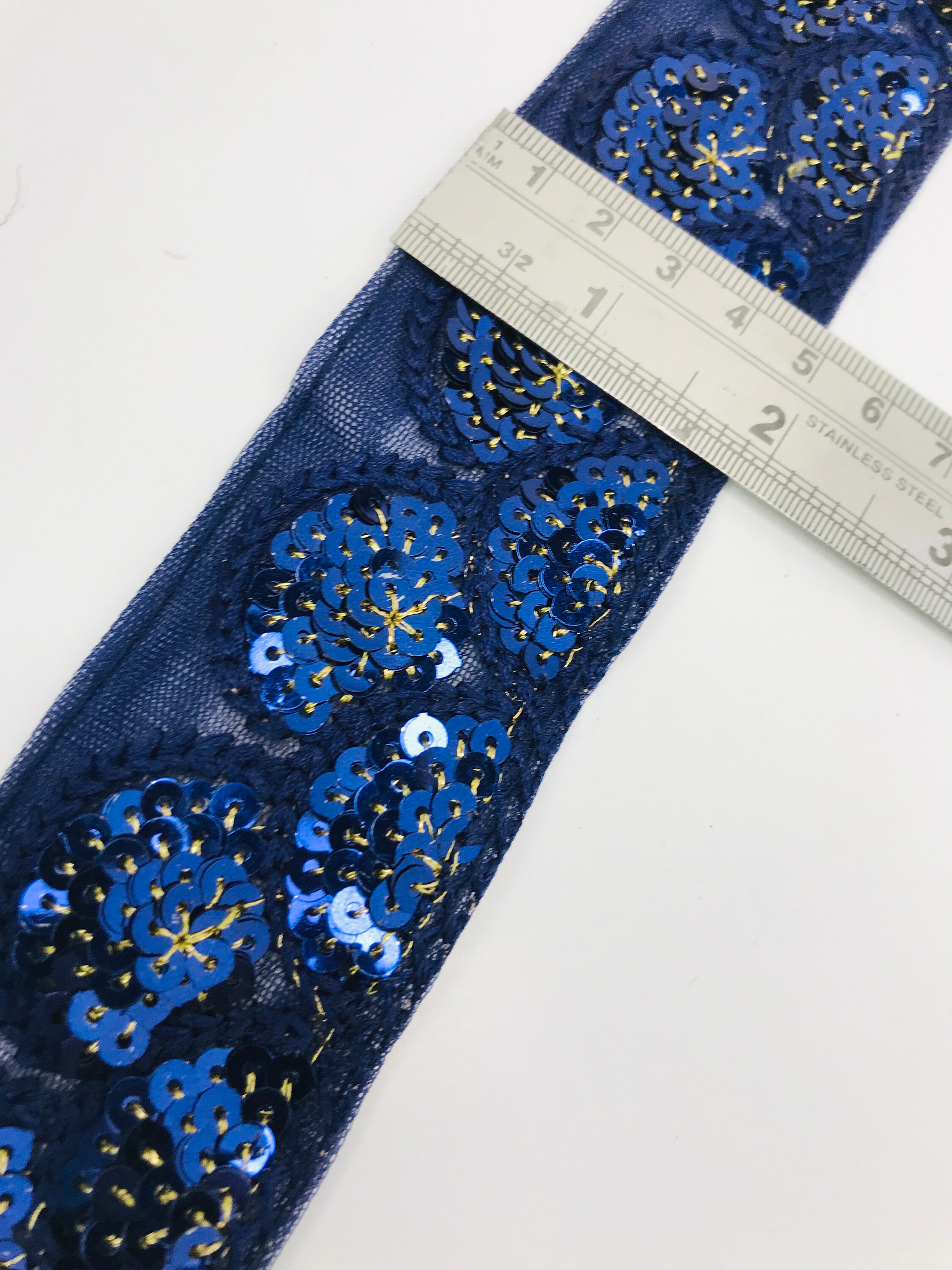 Blue Floral Embroidered Net Fabric Border, Ribbons, Laces, Trims From ...