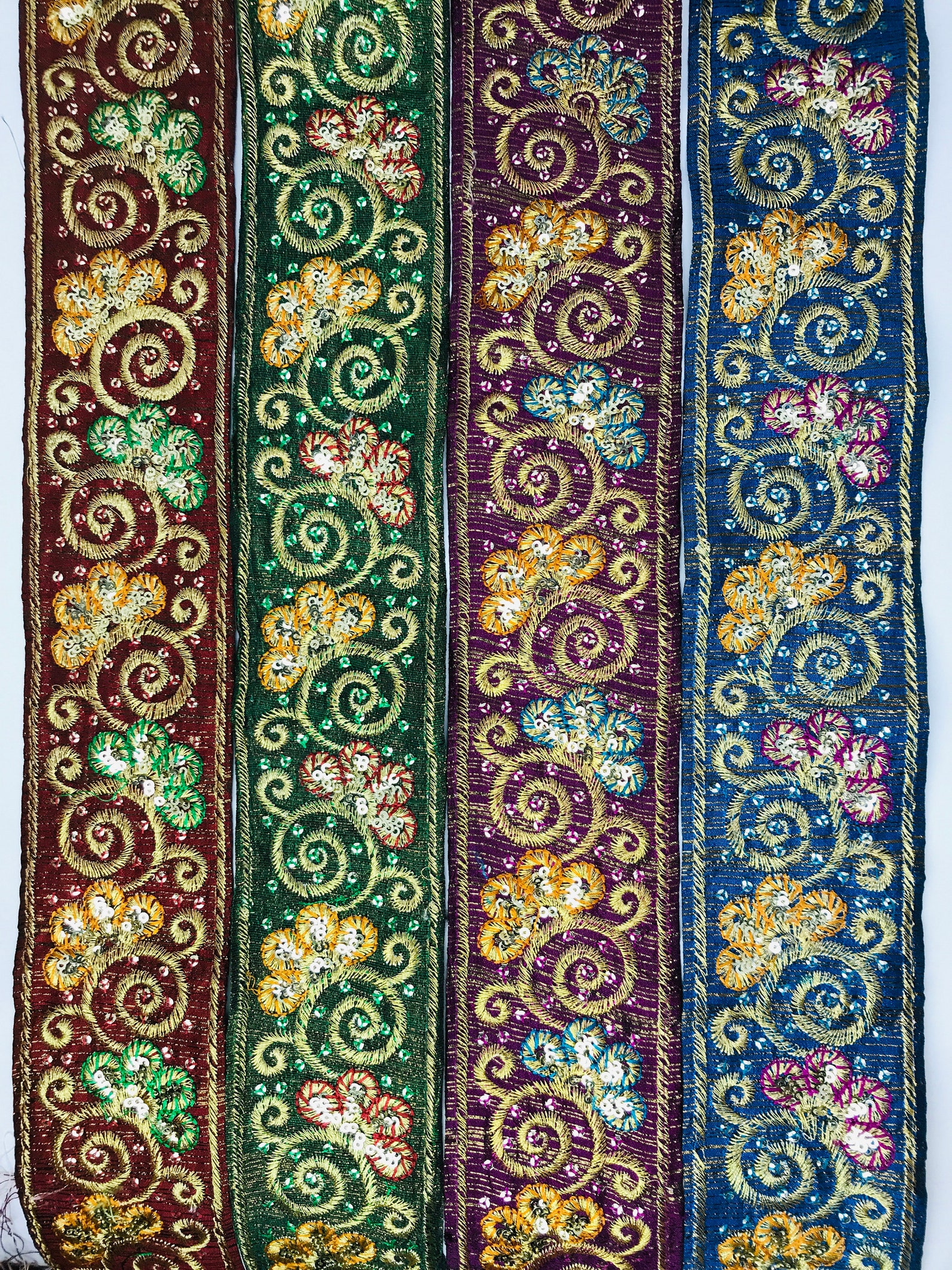 Floral Embroidered Jacquard Silk Fabric Border, Ribbons, Laces, Trims ...