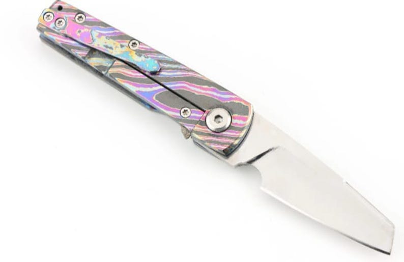 Rainbow Timascus Folding Knife | Handmade Titanium Niobium EDC Pocket ...
