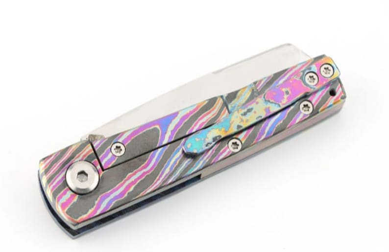 Rainbow Timascus Folding Knife | Handmade Titanium Niobium EDC Pocket ...